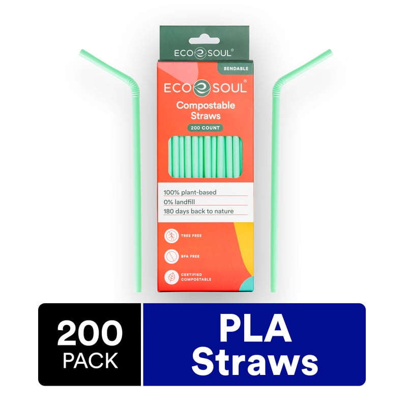 ECO SOUL 100% Compostable Straws [200 Count] [8.25"] Eco-Friendly ...