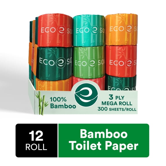 ECO SOUL Compostable Bamboo Toilet Paper, 12 Rolls, 3Ply, 3600 Sheets ...