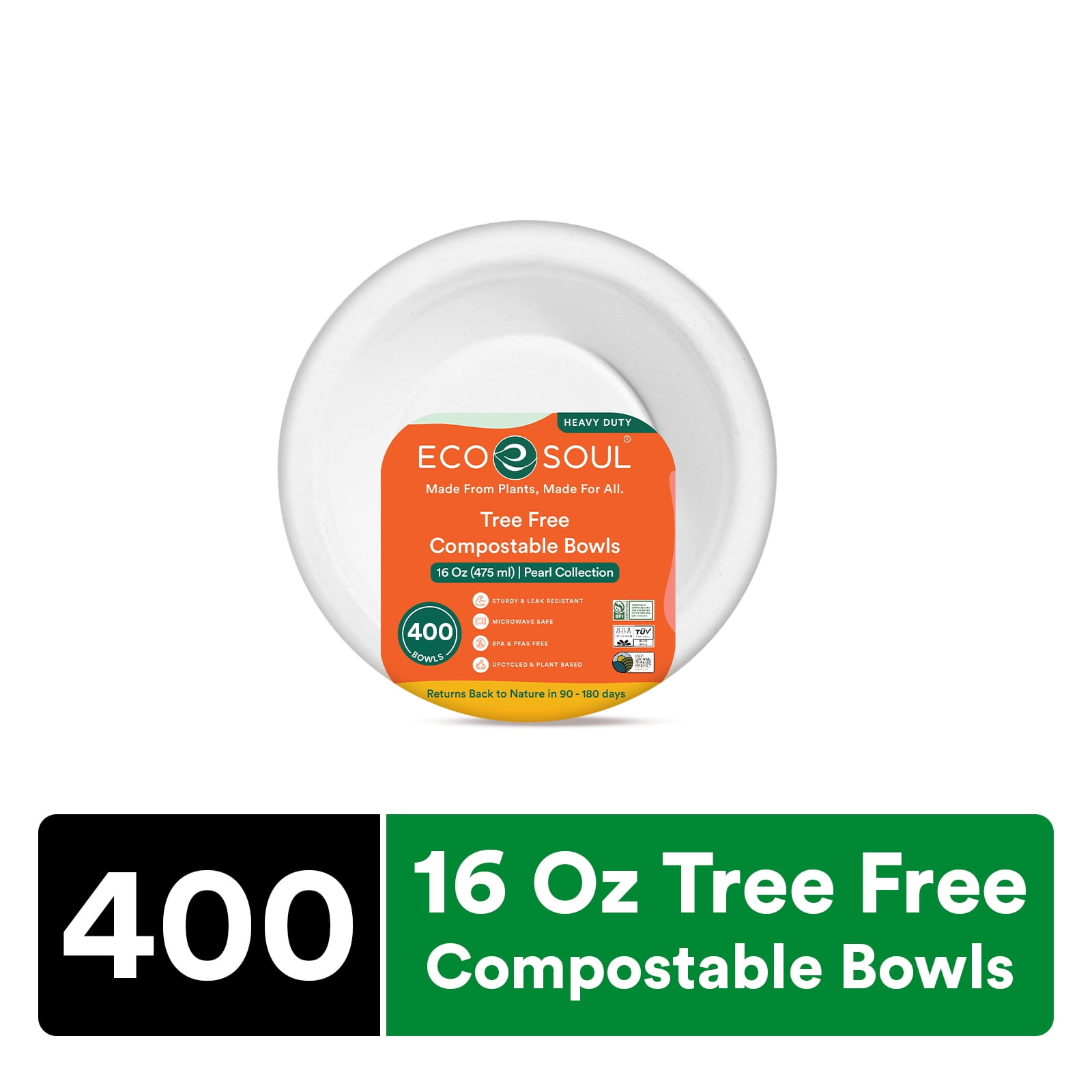 ECO SOUL 16 Oz, 400 Count, White Disposable Paper Bowls, Heavy Duty ...