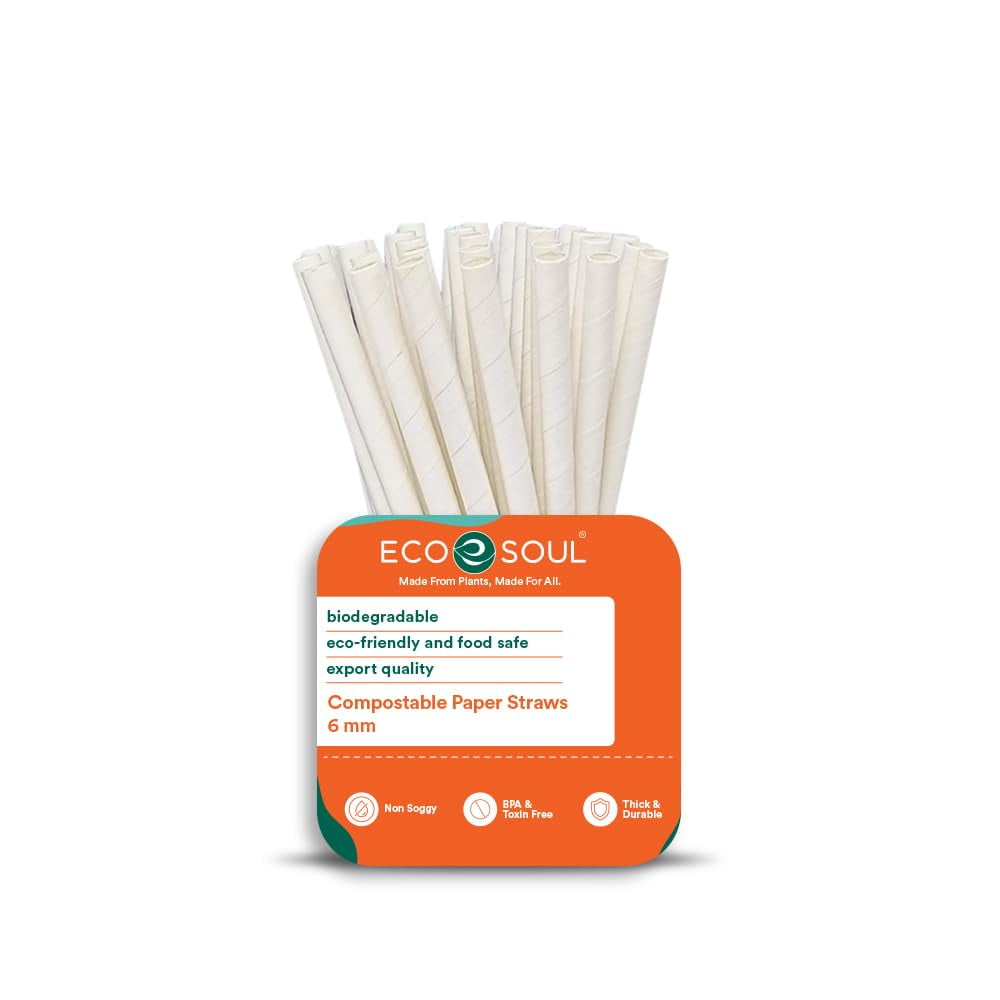 ECO SOUL 6 mm 200 Count Biodegradable Paper Straws EcoFriendly ...