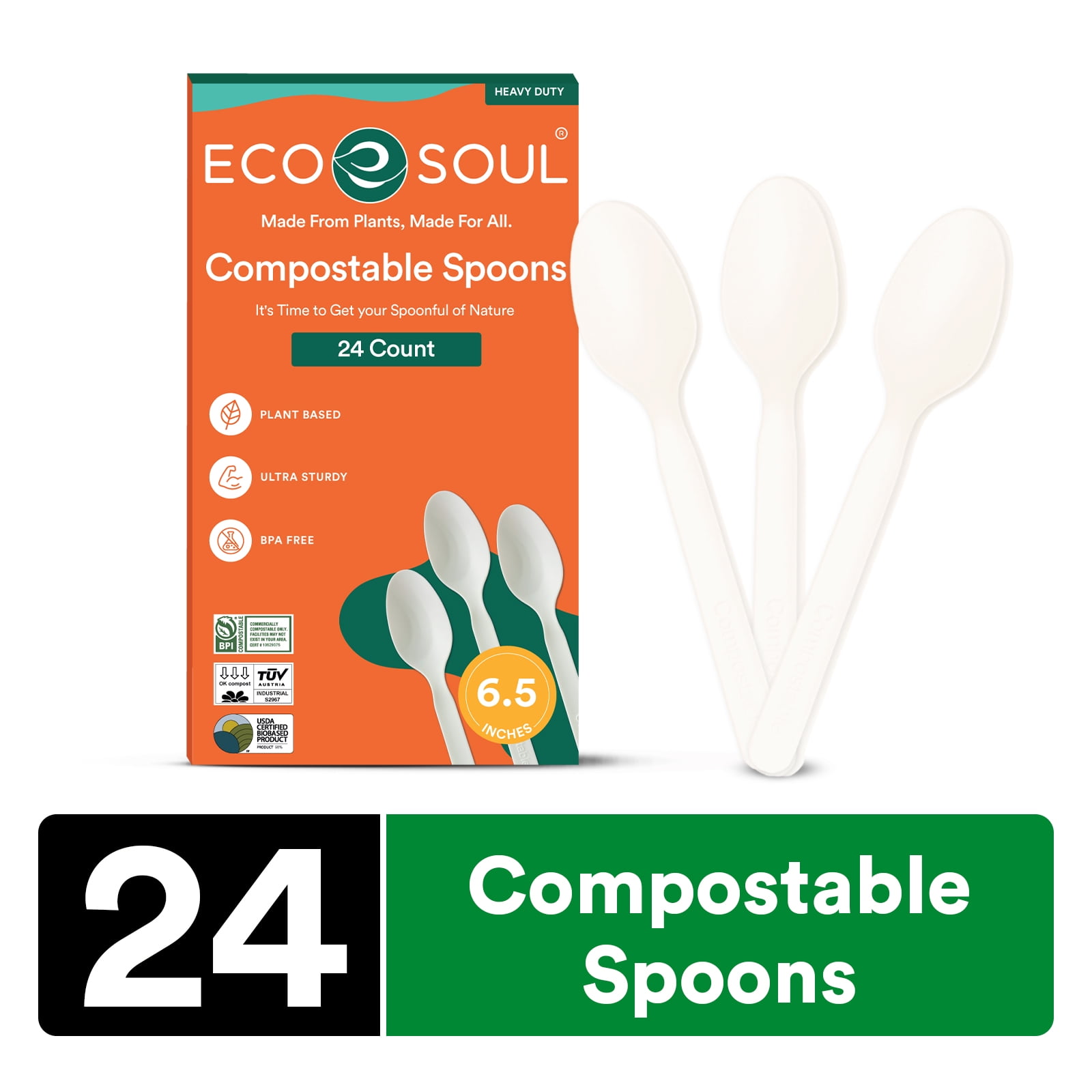 ECO SOUL Compostable Spoons, 24 Count, Plant-Based - Walmart.com