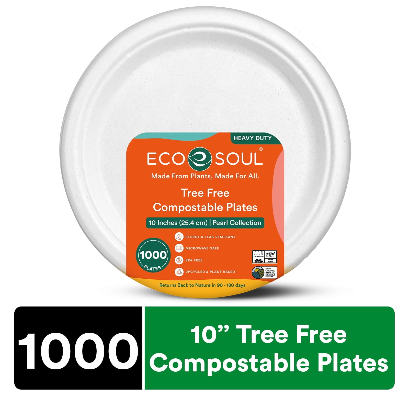 ECO SOUL 10 inch Pearl White Paper Plates [1000-Pack] | Compostable ...