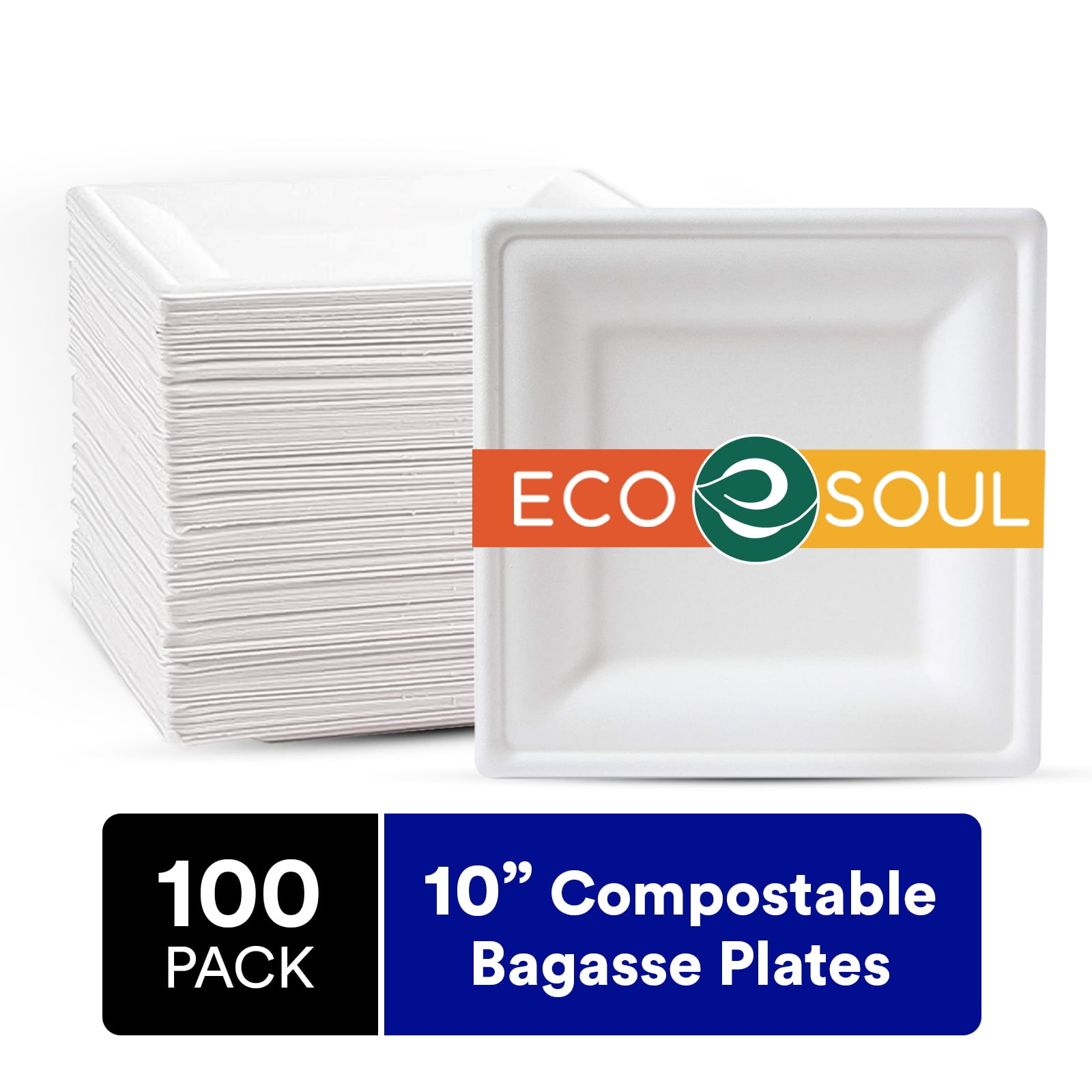 ECO SOUL Pearl White 10 Inch Square [100-Pack] Paper Plates (PFAS free ...