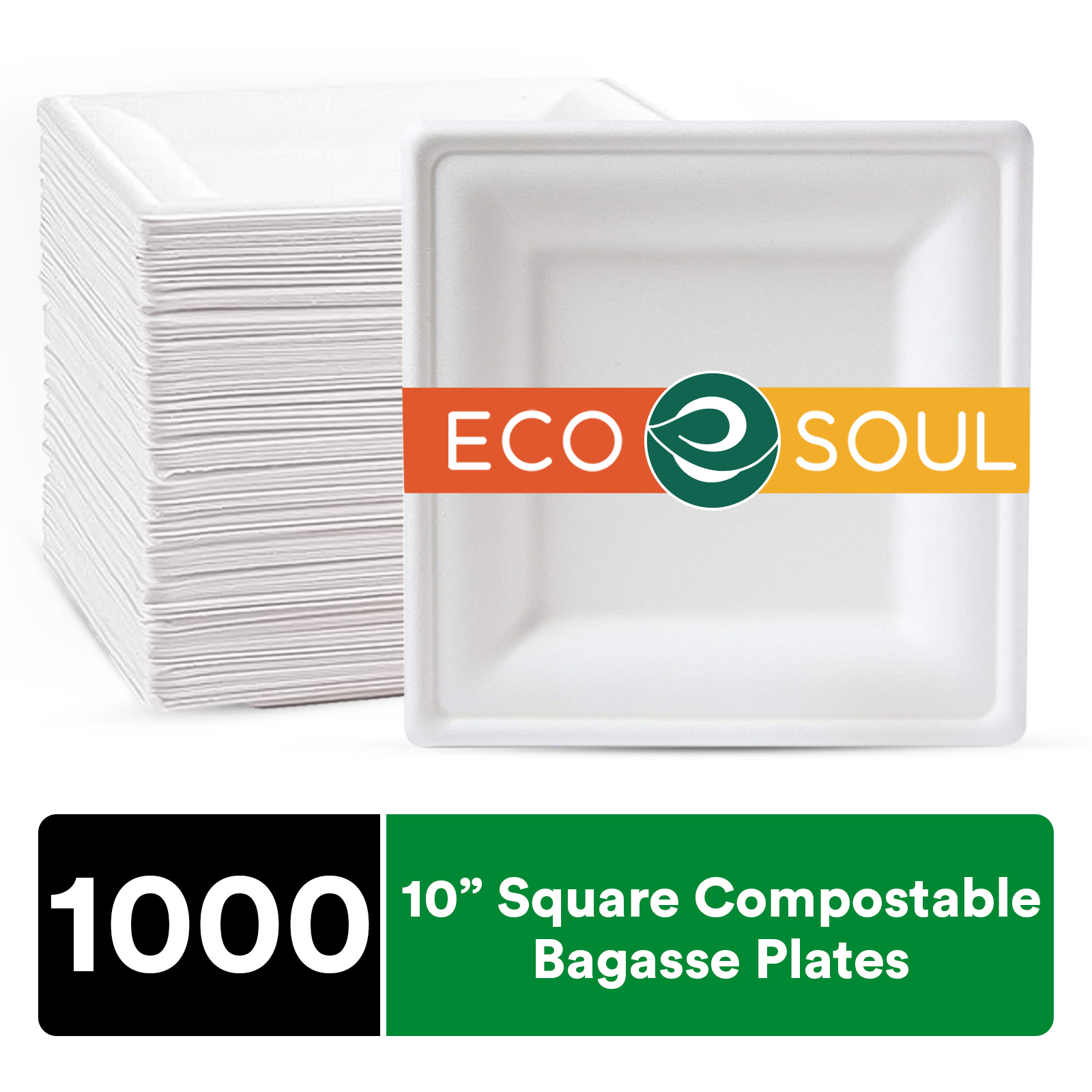 ECO SOUL Pearl White 10 Inch Square [1000-Pack] Paper Plates (PFAS free ...