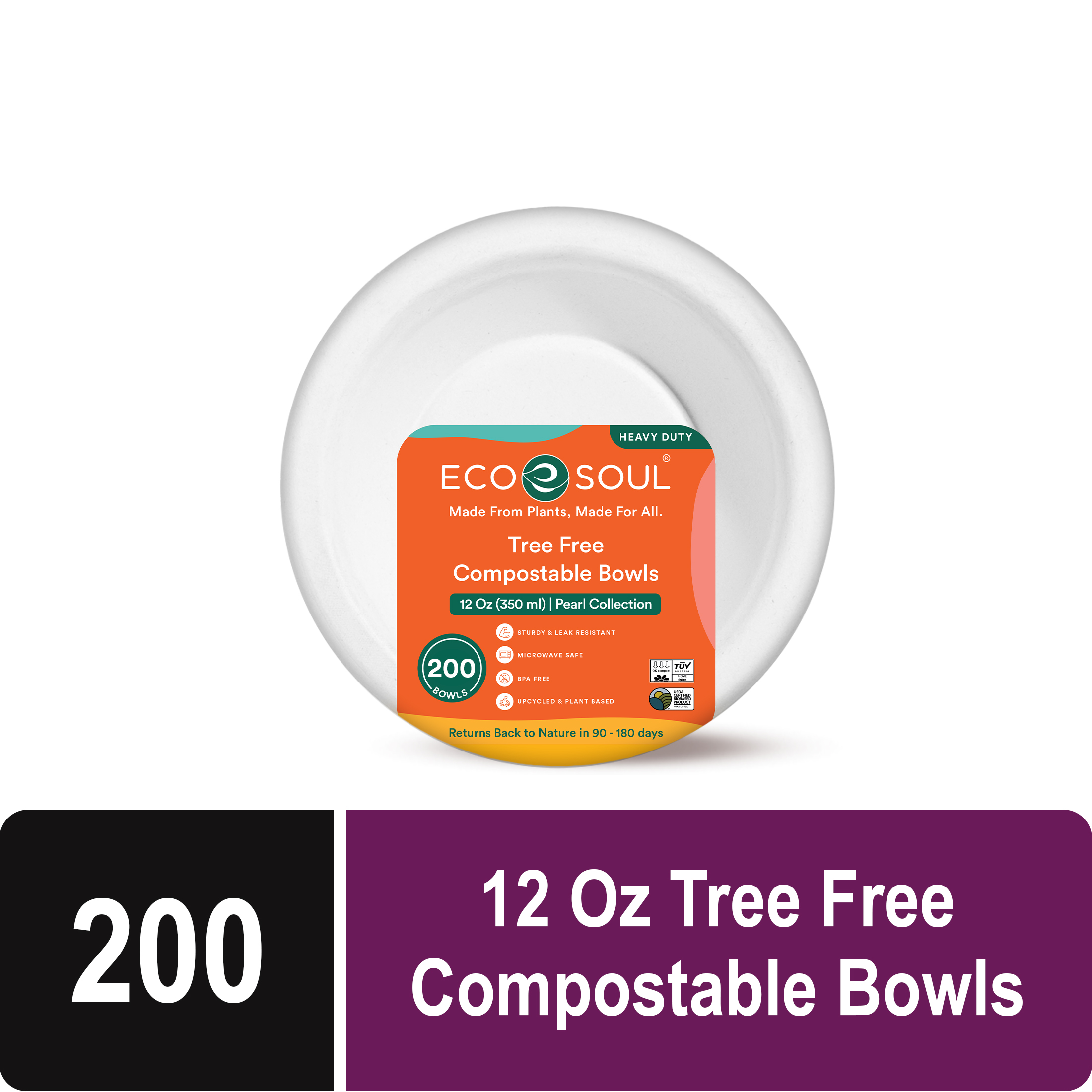ECO SOUL 12 Oz, 200 Count, Disposable Paper Bowls, Microwave Safe ...