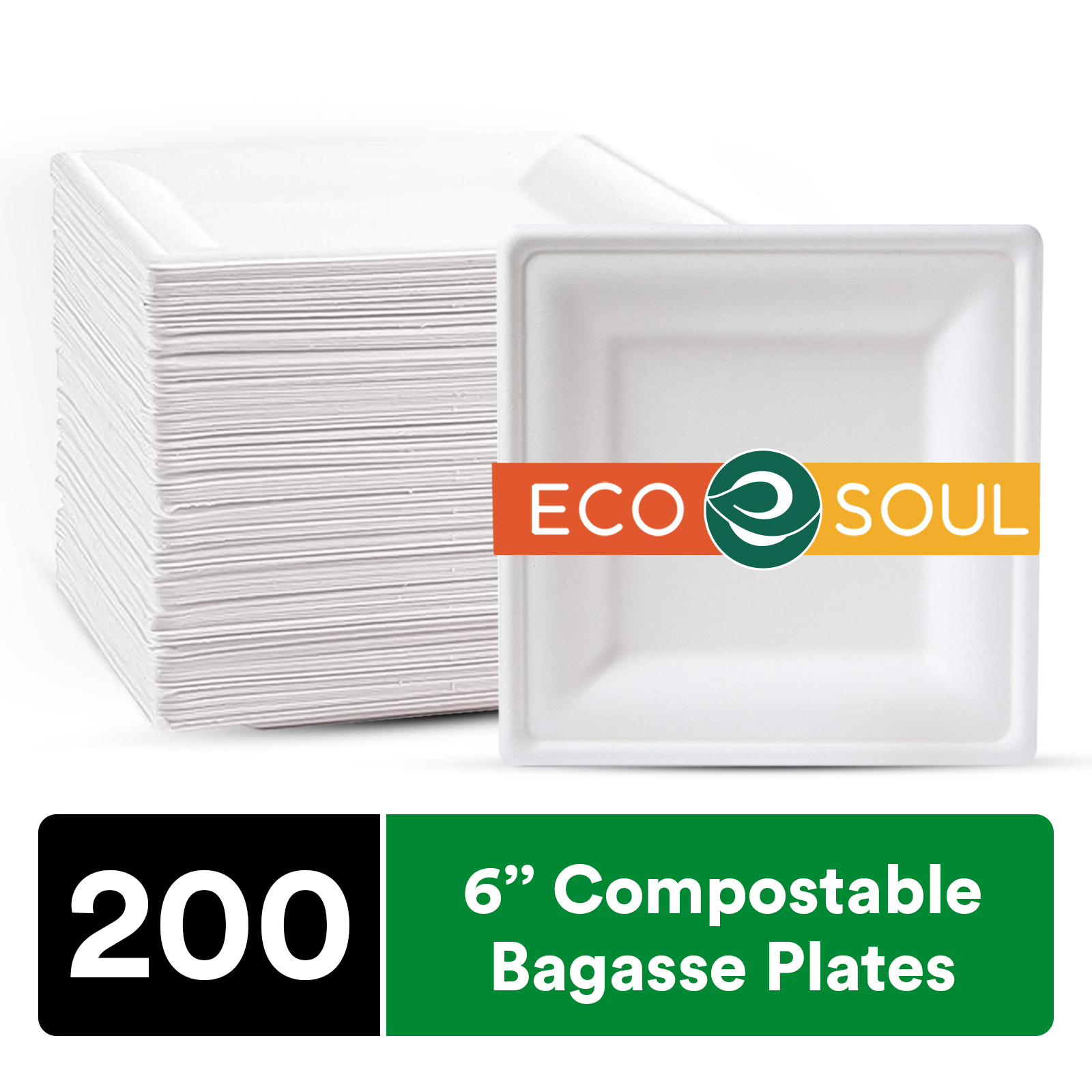 ECO SOUL Pearl White 6 Inch Square [200-Pack] Paper Plates (PFAS free ...