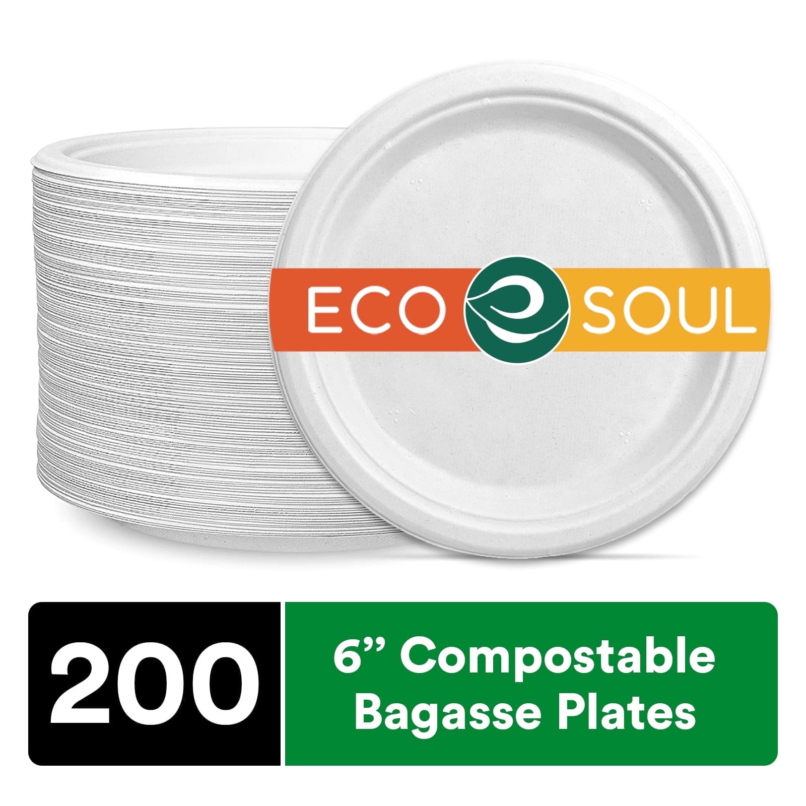 ECO SOUL Pearl White 6 inch [200-Pack] Paper Plates (PFAS free) | 100% ...