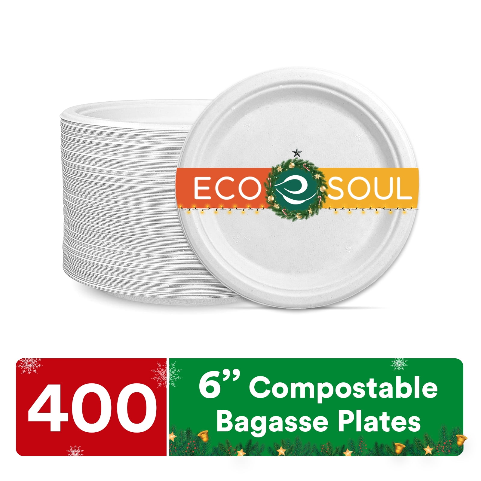 ECO SOUL Pearl White 6 inch [400-Pack] Paper Plates (PFAS free) | 100% ...