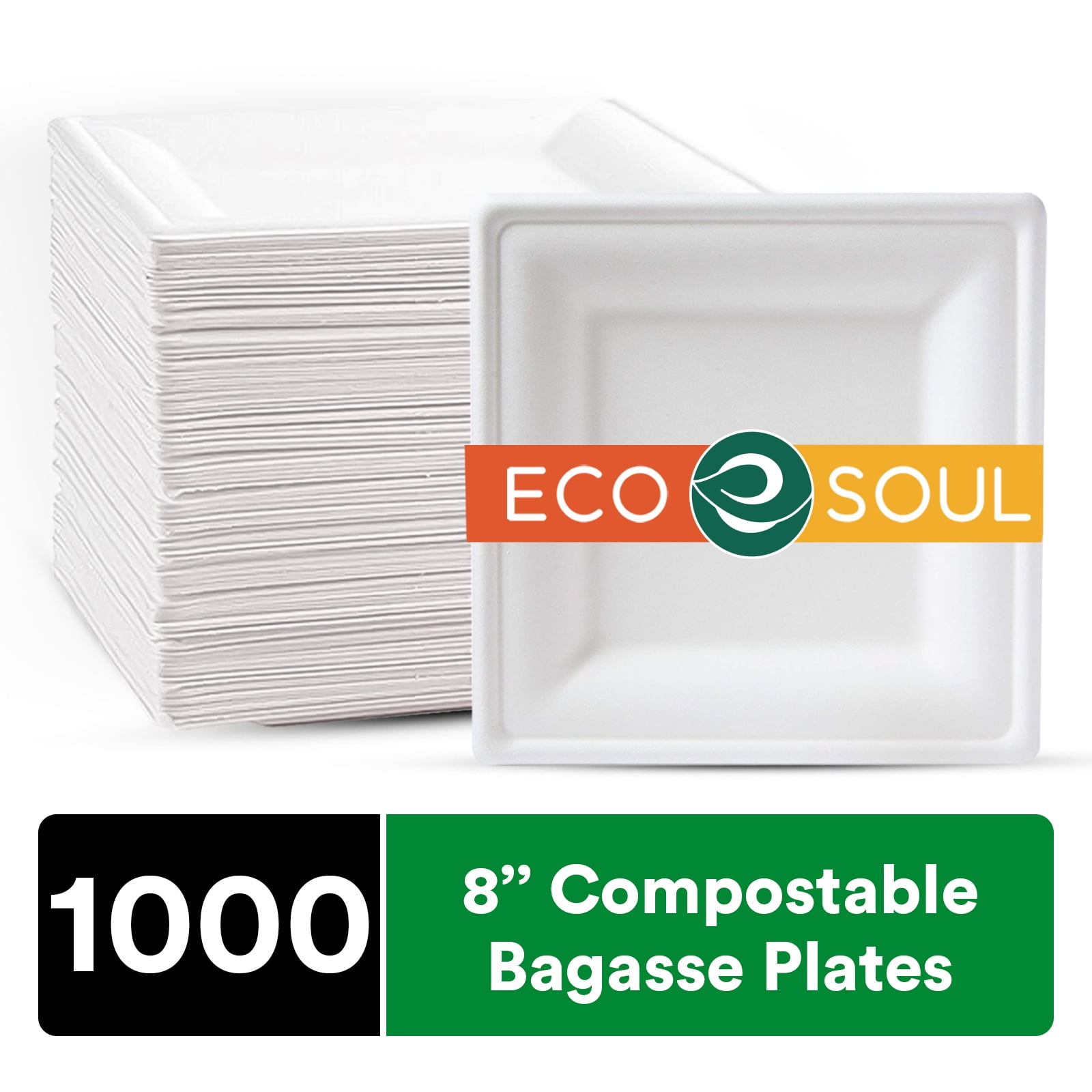 ECO SOUL Pearl White 8 Inch Square [1000-Pack] Paper Plates (PFAS free ...