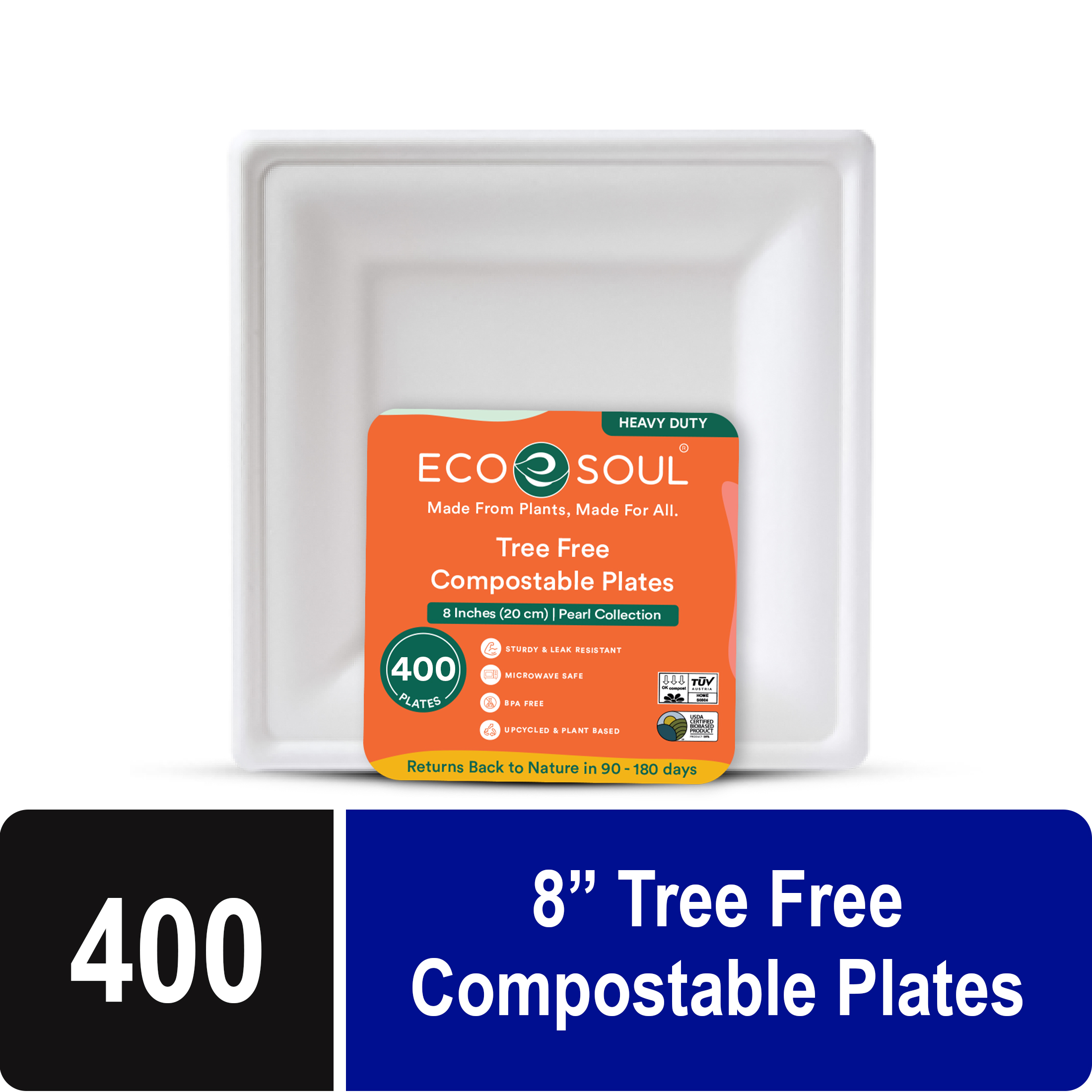 ECO SOUL Biodegradable Sugarcane Eco Plates, Casual, Heavy Duty ...