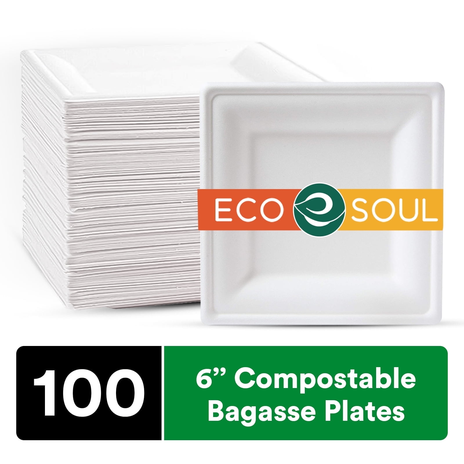 ECO SOUL Pearl White 8 inch Square [100-Pack] Paper Plates (PFAS Free ...