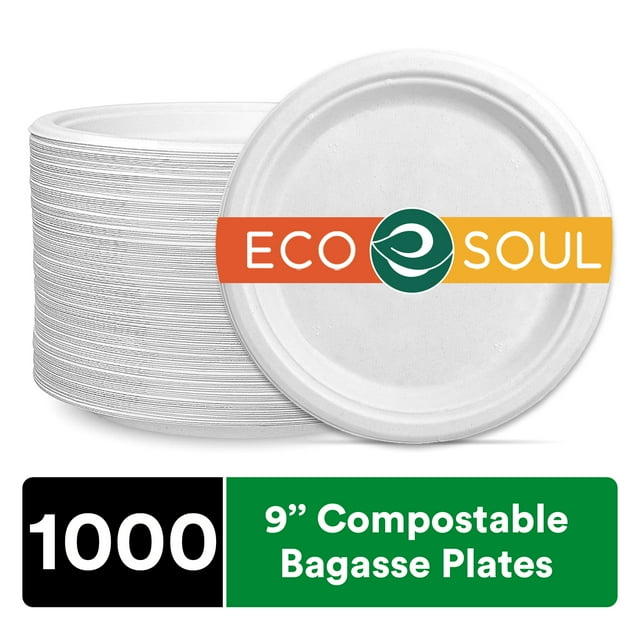 ECO SOUL Pearl White 9 inch [1000-Pack] Paper Plates (PFAS Free) | 100% ...