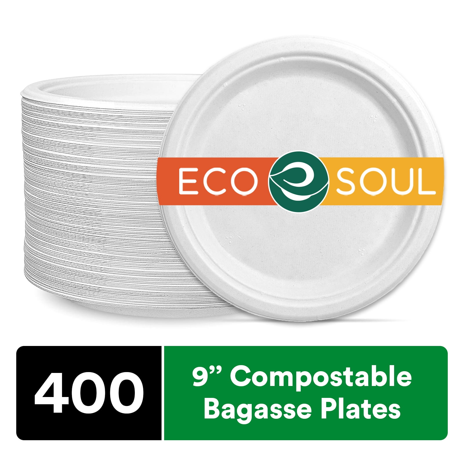 ECO SOUL Pearl White 9 inch [400-Pack] Paper Plates (PFAS free) | 100% ...