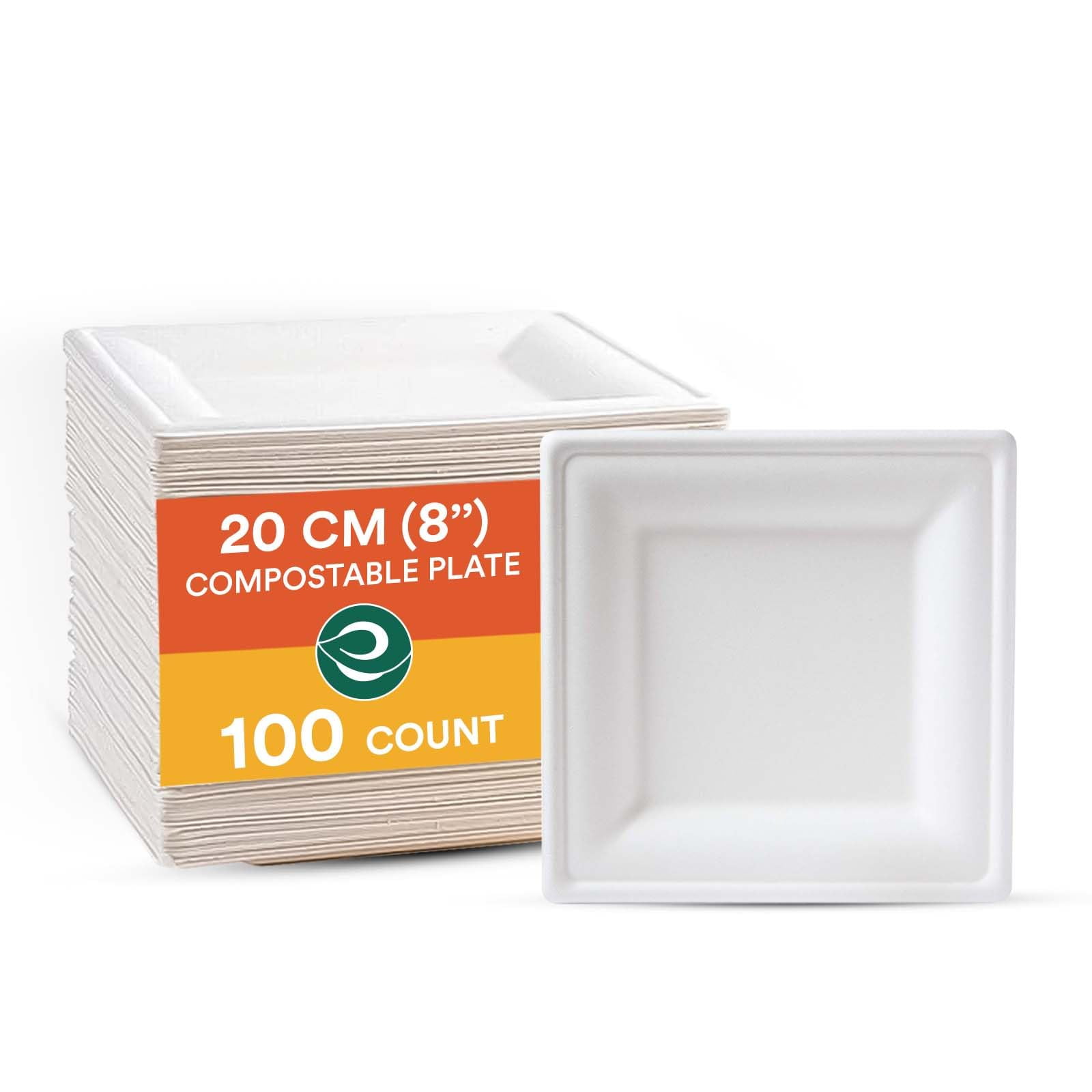 ECO SOUL Pearl White MMF7 8 Inch Square [100-Pack] Paper Plates (PFAS ...