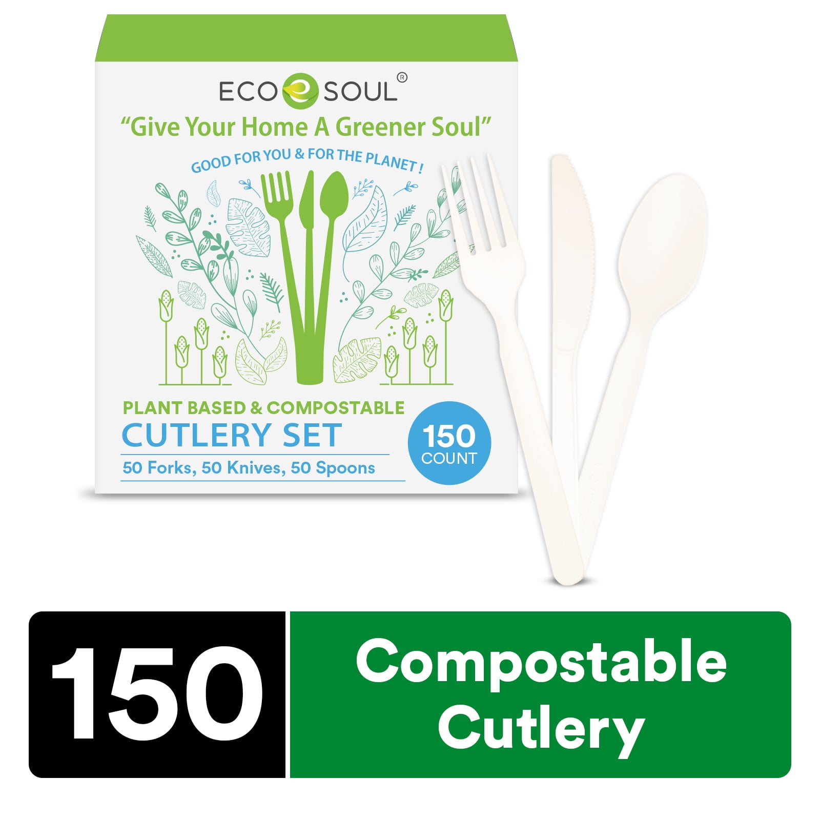 ECO SOUL Plant-Based Assorted Cutlery | (Set of 150) - Walmart.com