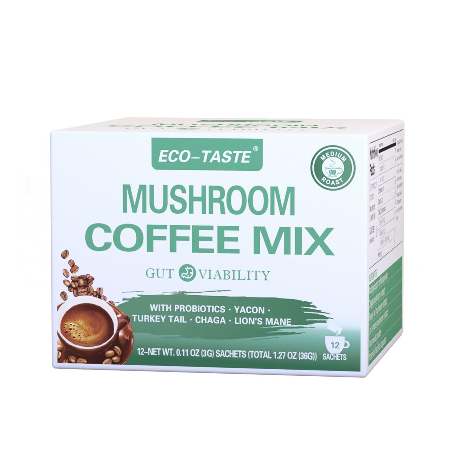 ECO-TASTE Mushroom Coffee Mix, Designed for Gut-Health with Chaga, Lion ...