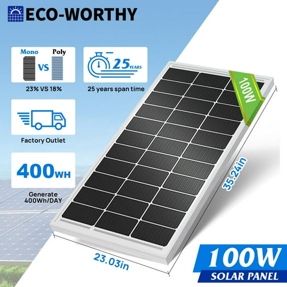 ECO-WORTHY 100W Watt 12V Monocrystalline Solar Panel 9BB Cell For Home ...