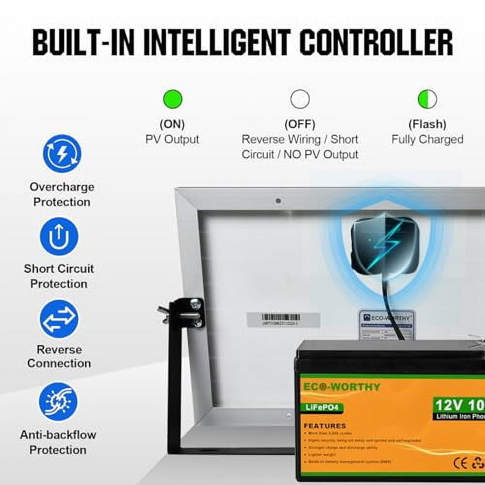 ECO-WORTHY 10W Solar Panel Kit Built-in Smart Controller Solar Trickle ...