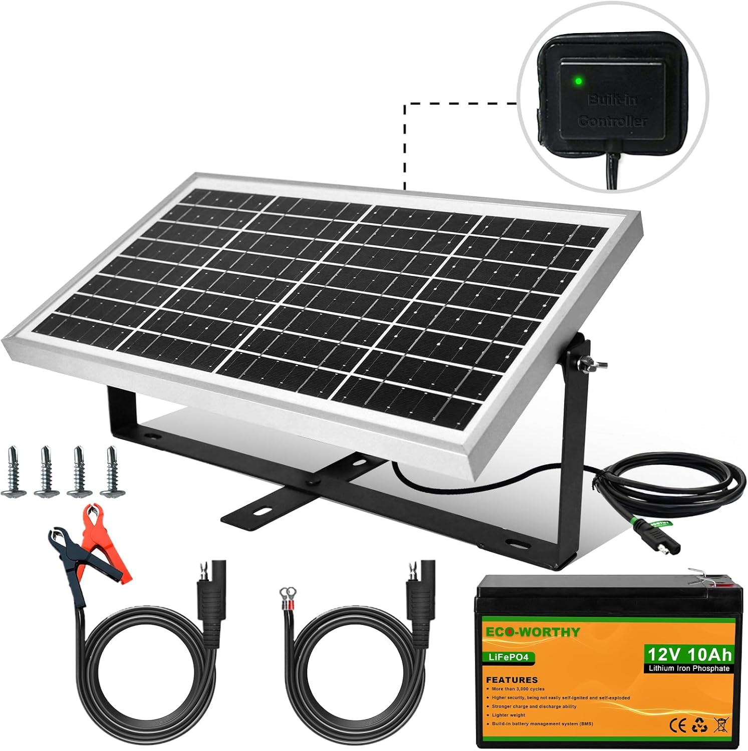 ECO-WORTHY 10W Solar Panel Kit Built-in Smart Controller Solar Trickle ...