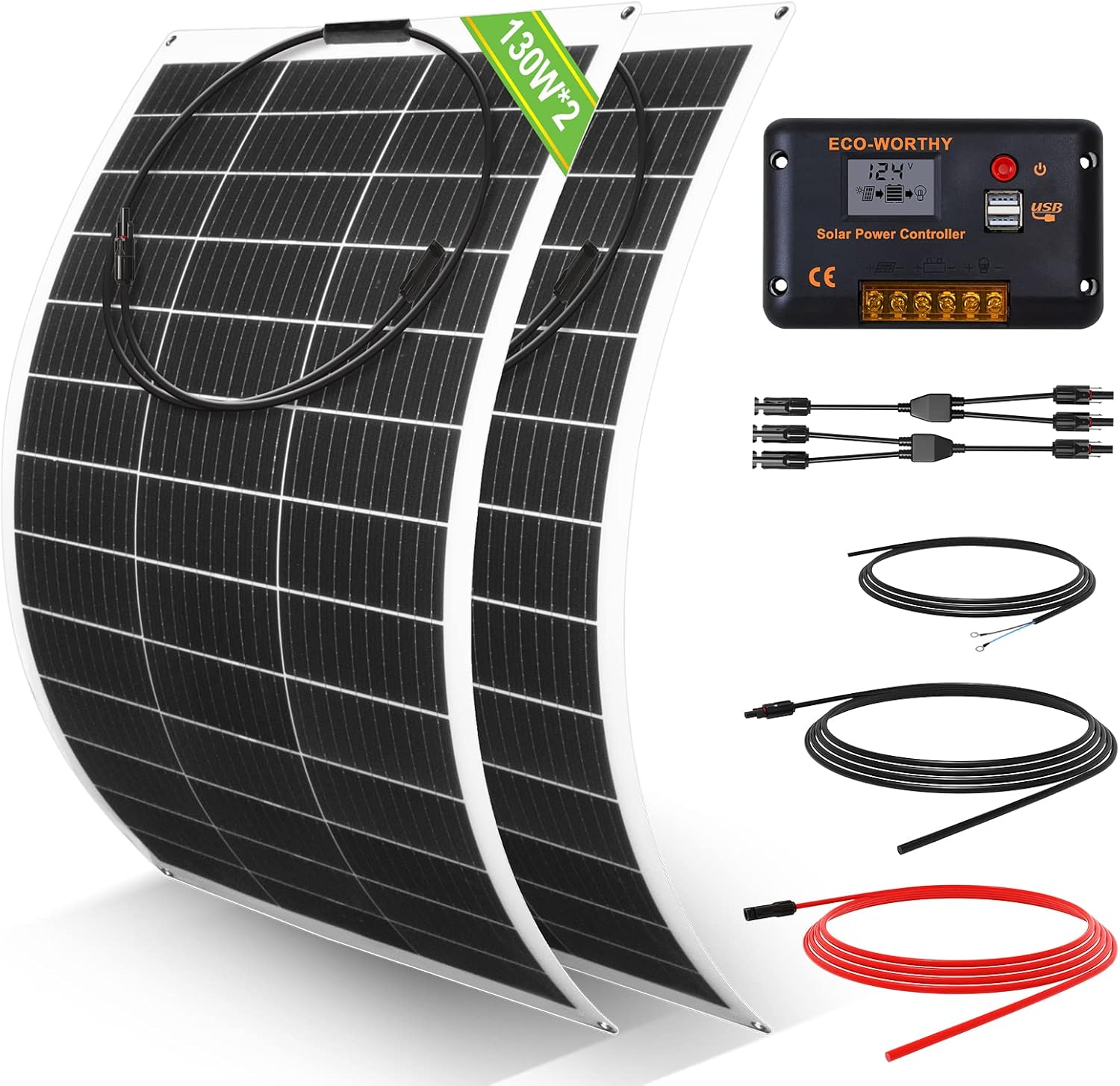 ECO-WORTHY 130Watt 12Volt Flexible Solar Panel Kit for Off Grid Home RV ...