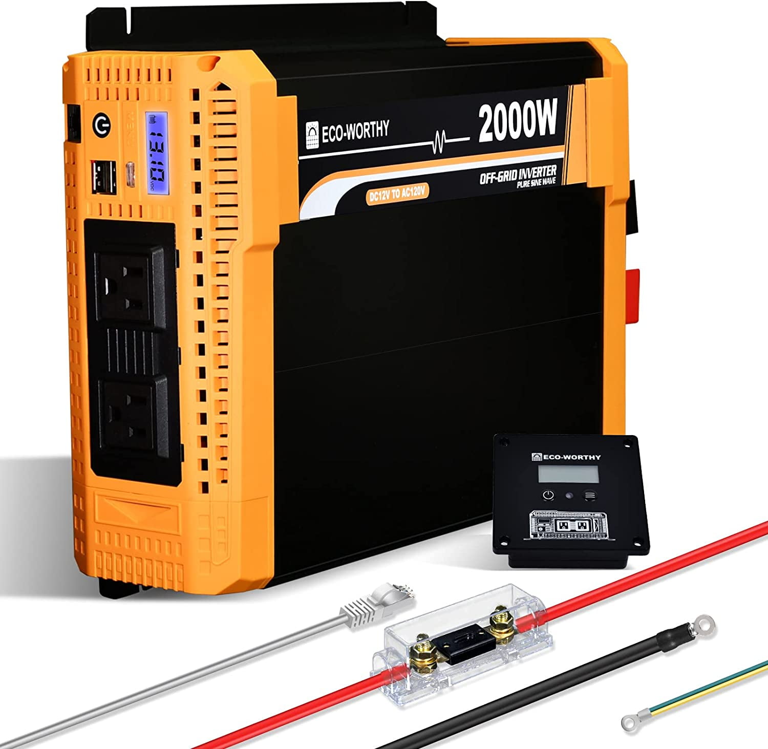 ECO-WORTHY 2000W Pure Sine Wave Solar Inverter, 12V DC to 120V AC ...