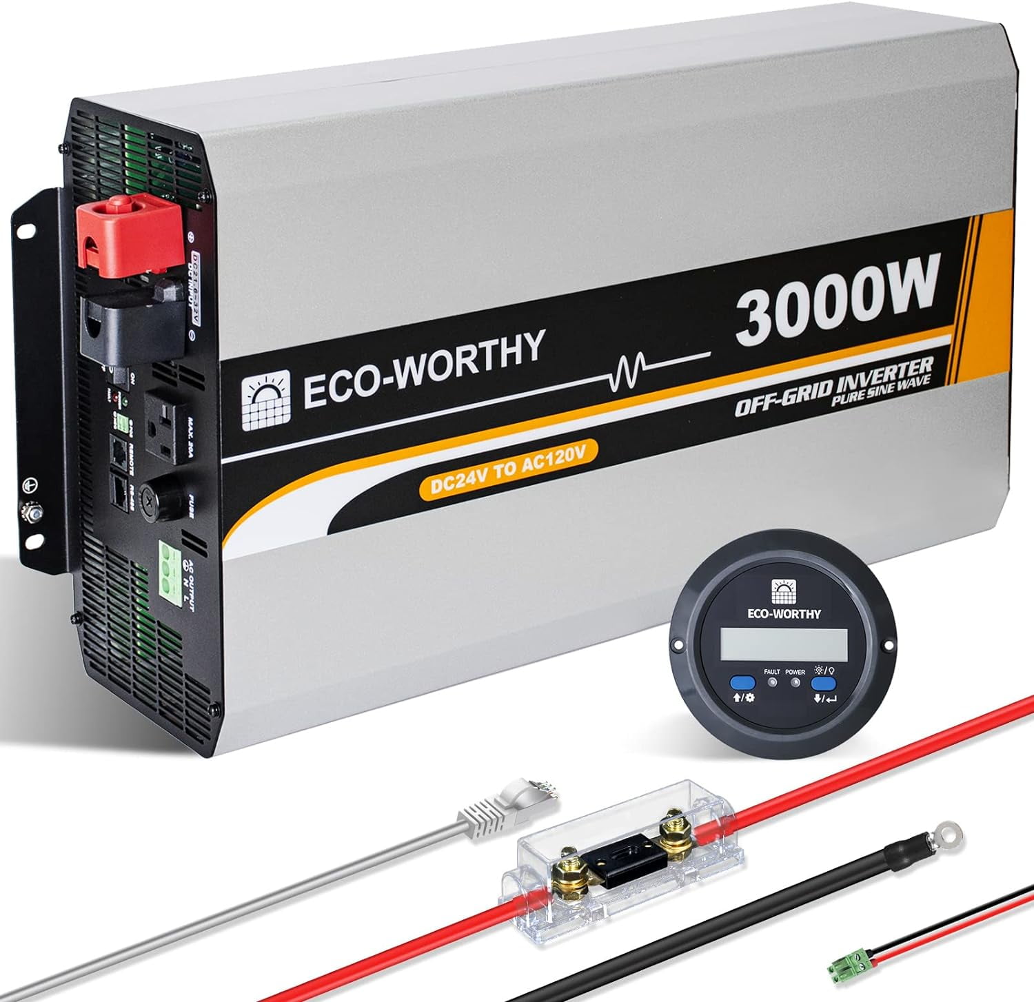 ECO-WORTHY 3000W Pure Sine Wave Solar Power Inverter 24V DC to 120V AC ...