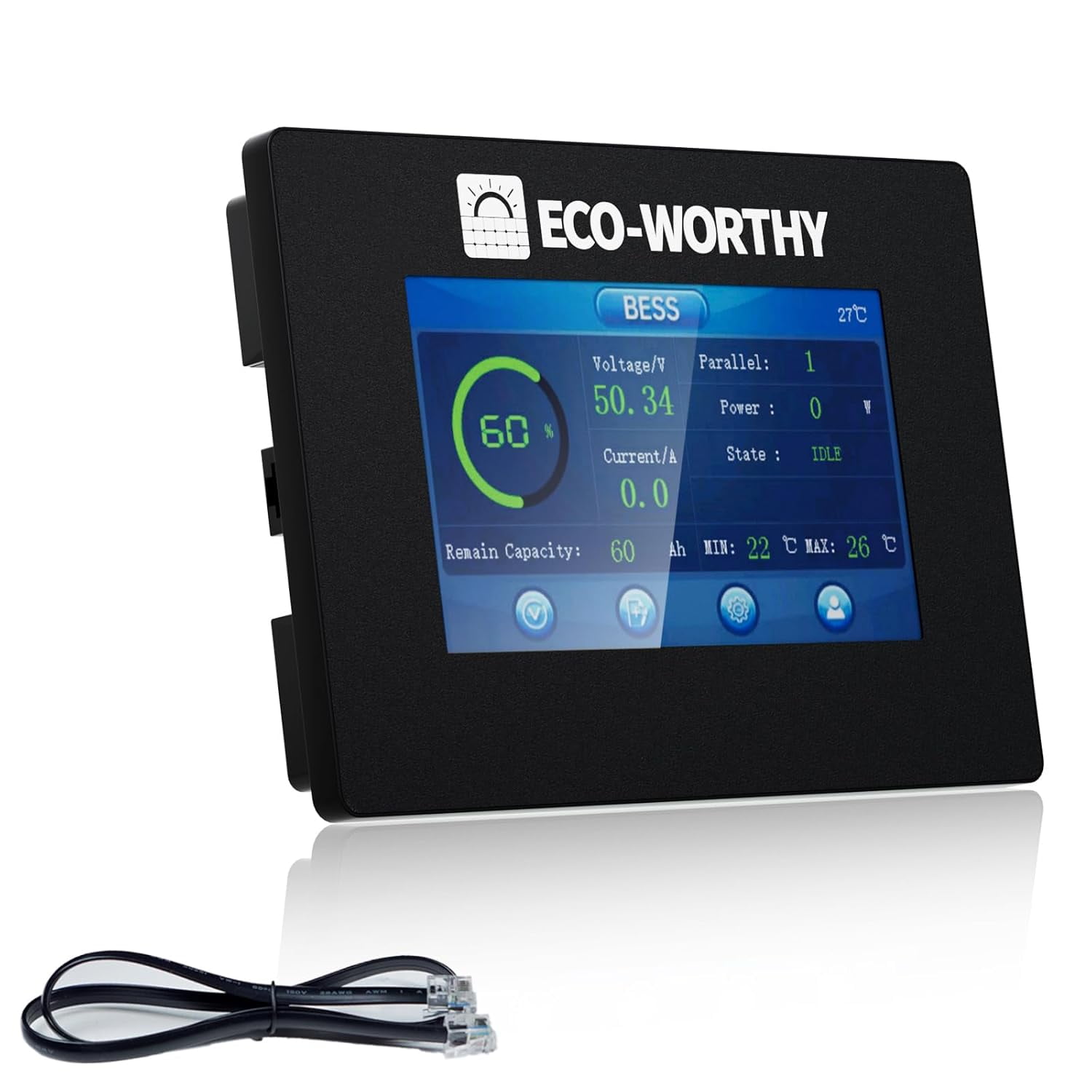 ECO-WORTHY 48V LiFePO4 Battery Monitor with 4.3" Touchscreen, RS232 ...
