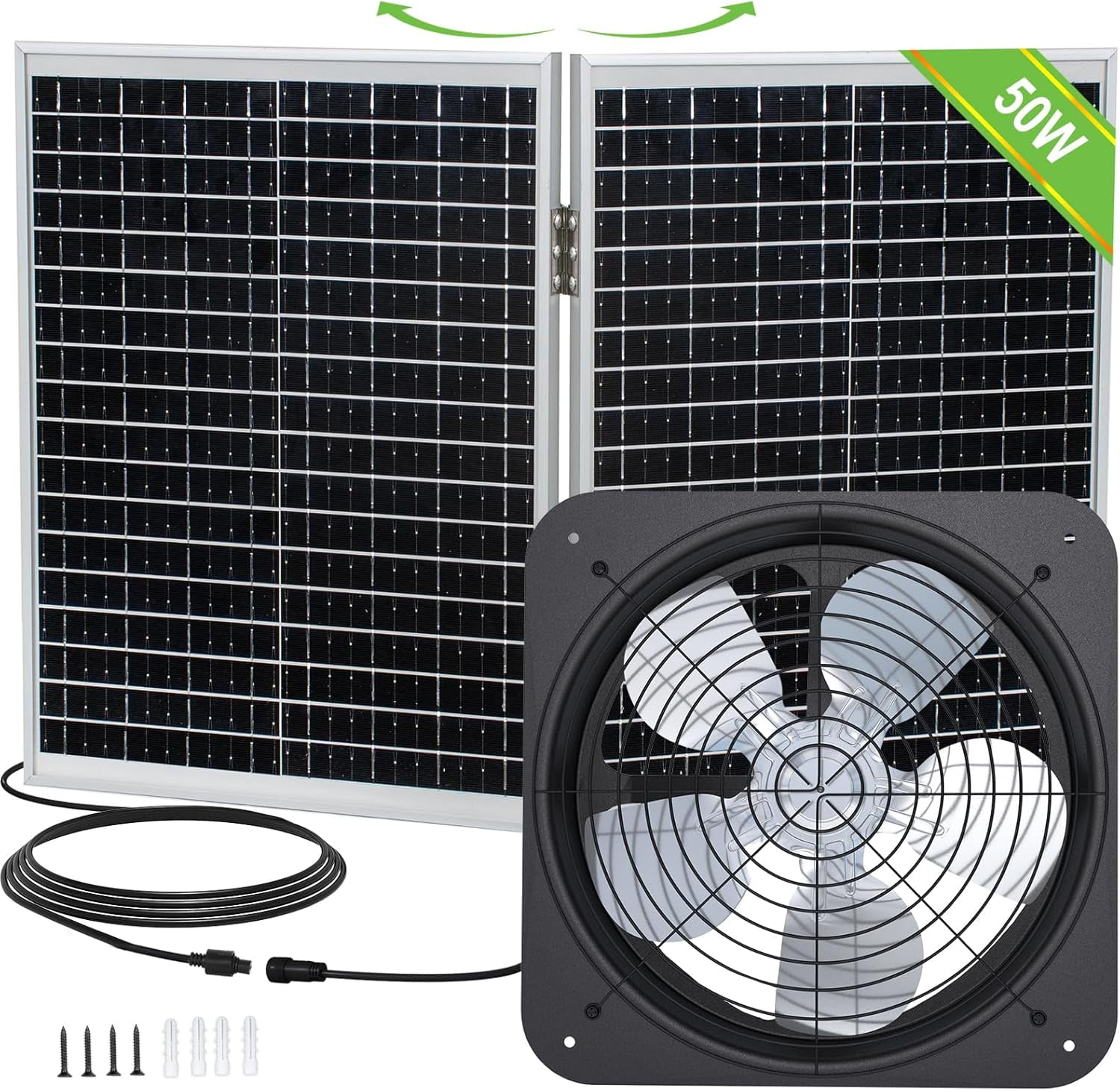 ECO-WORTHY 50W Solar Attic Fan Kit, 50W Foldable Solar Panel and 14" DC ...