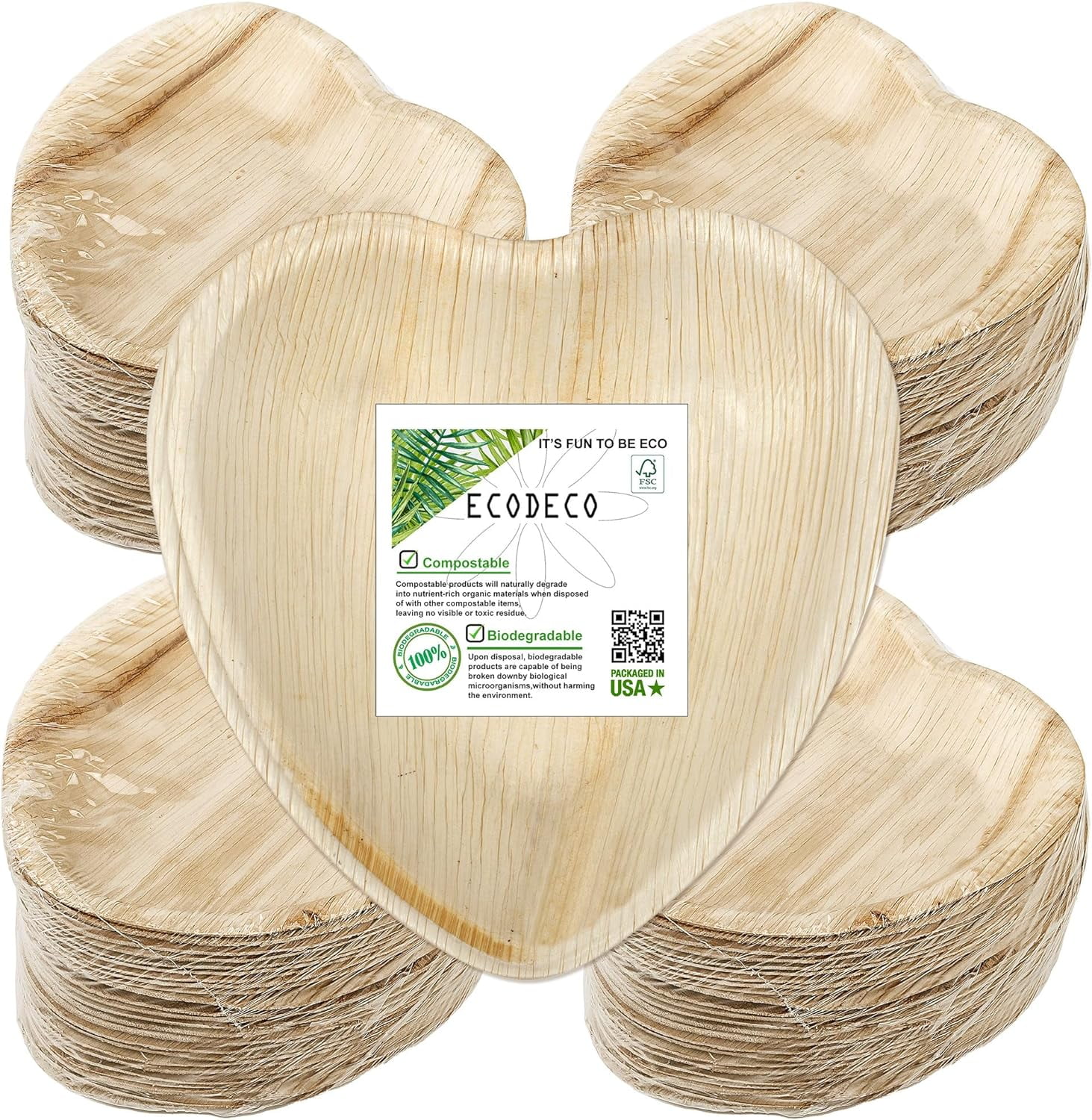 ECODECO Palm Leaf Compostable Plates - 100 pcs - Heart - Disposable Eco ...