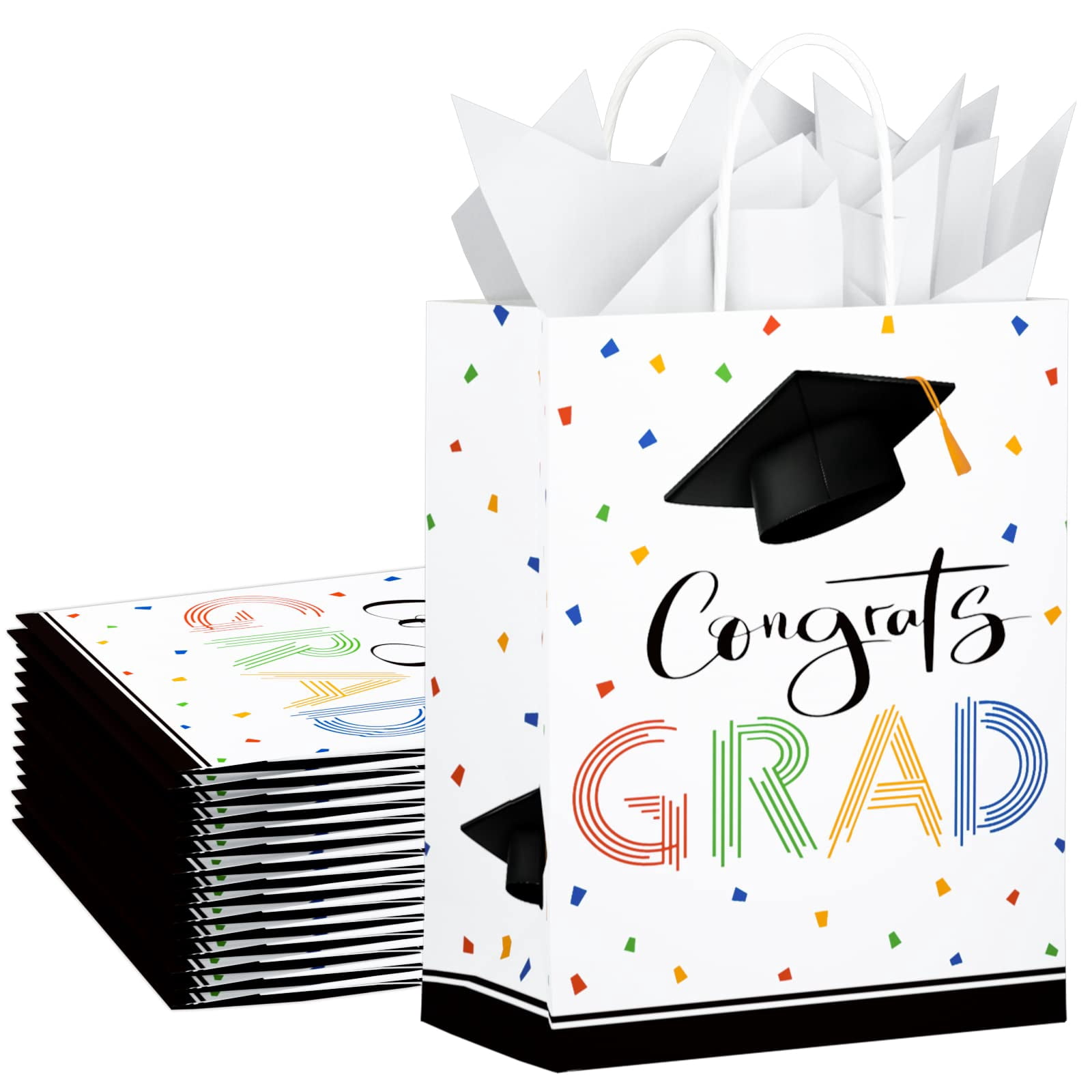 ECOHOLA 10" Medium Graduation Party Favor Bags with Handles and Tissue ...