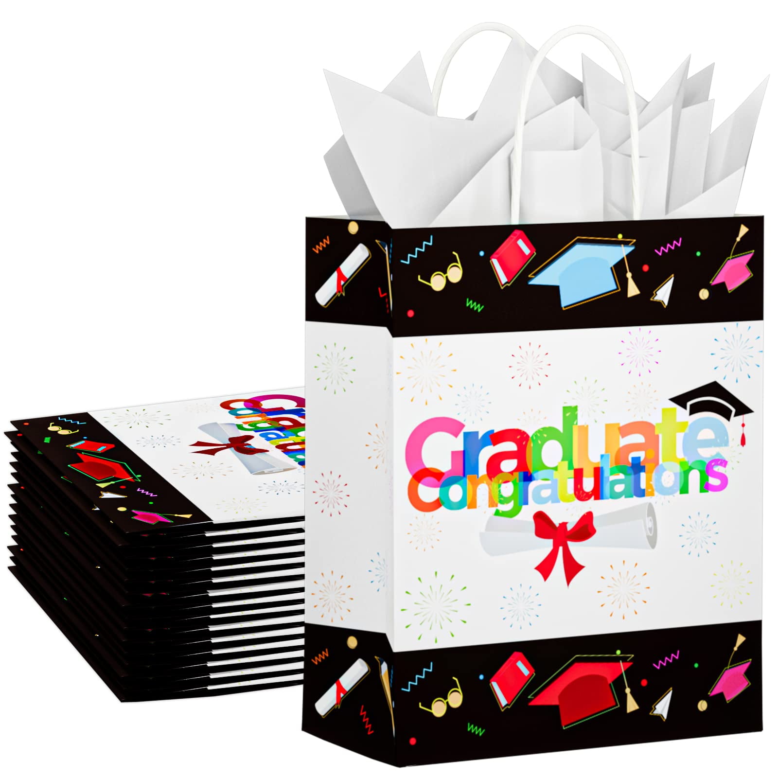 ECOHOLA 10" Medium Graduation YPF5 Gift Bags with Handles and Tissue ...