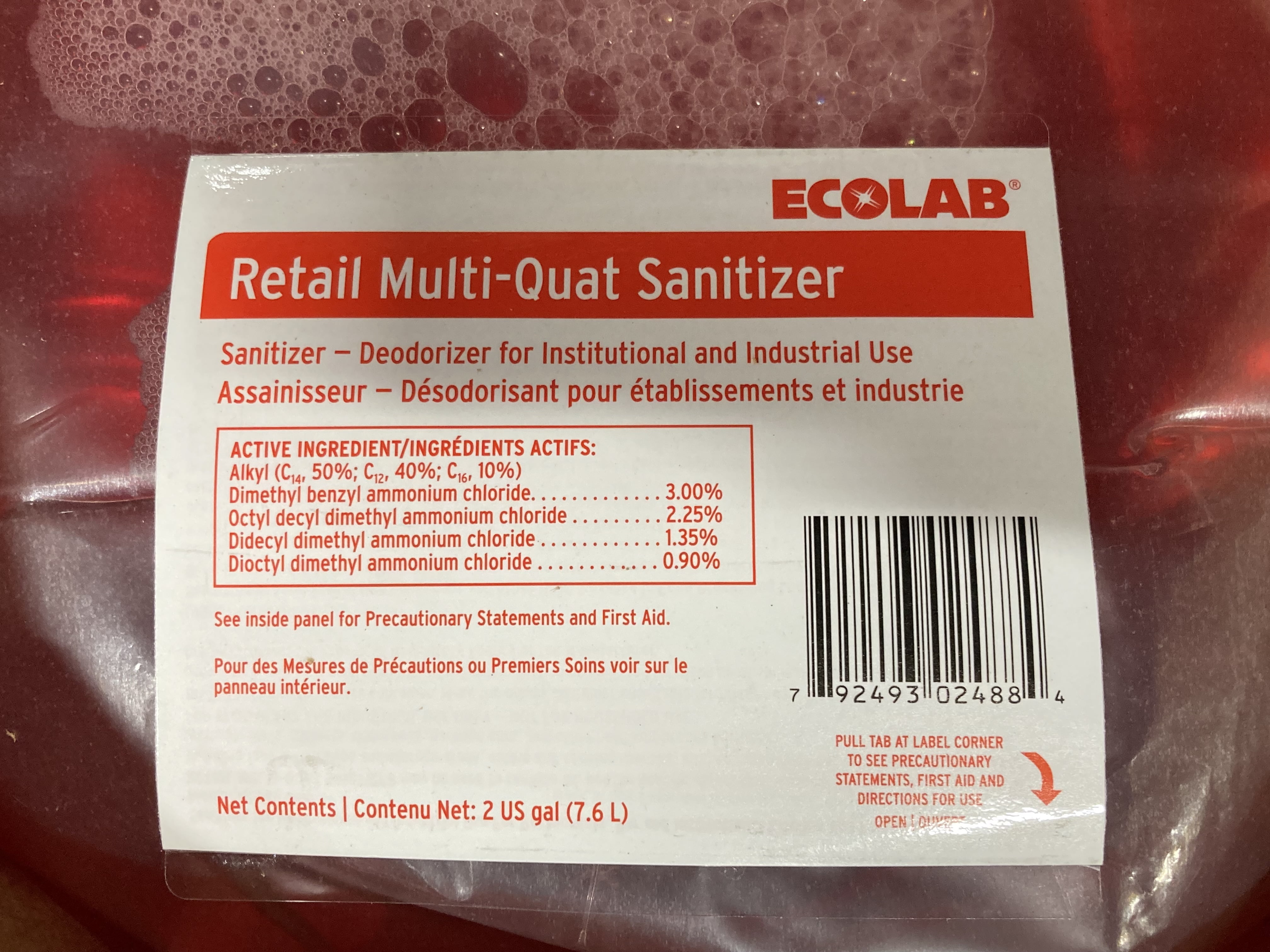 ECOLAB Retail Multi-Quat Sanitizer 1110352 2-2 US Gal (7.6 L)- NEW ...