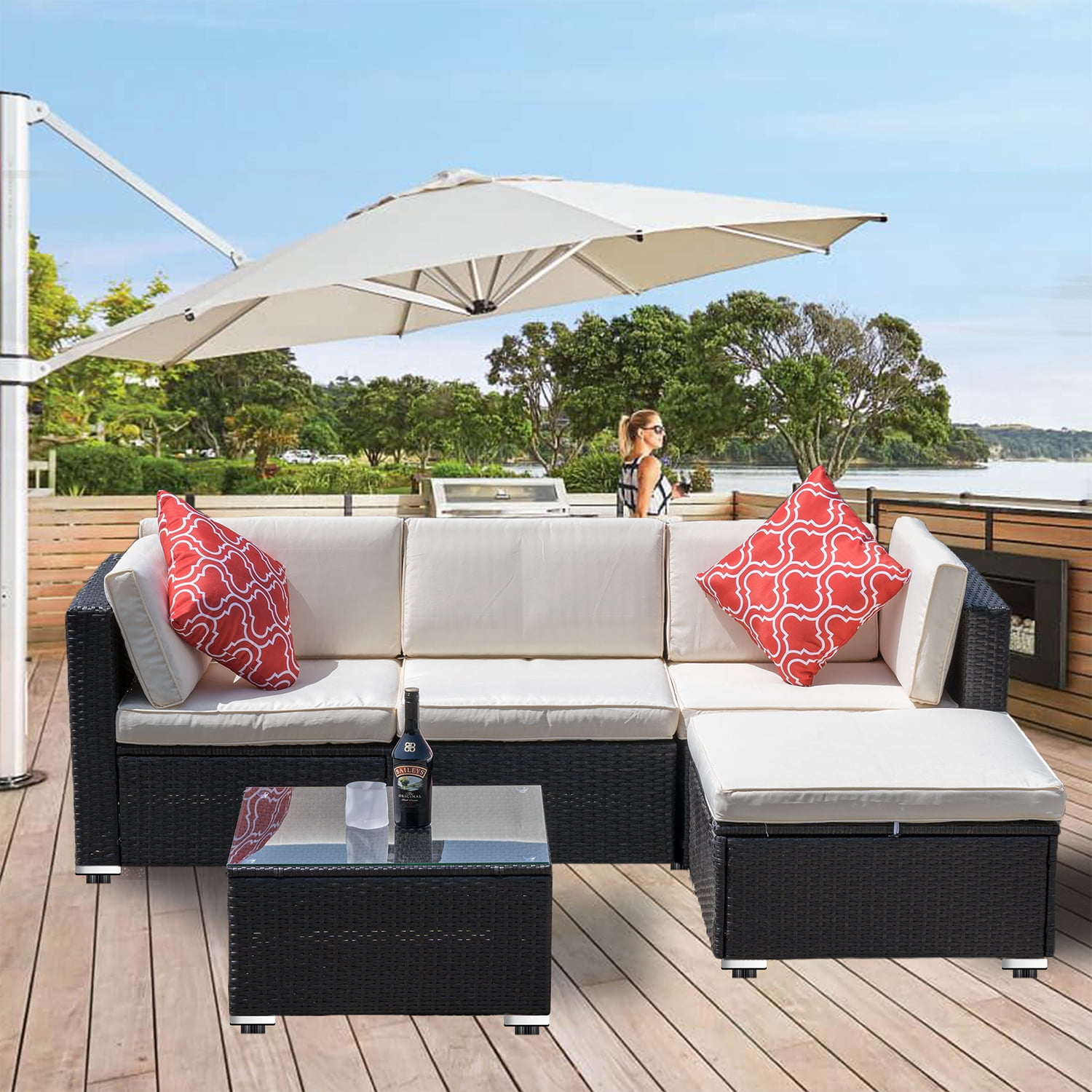 ECOLINEAR 5 Pieces Patio Furniture Set, Outdoor Sectional Wicker Couch ...