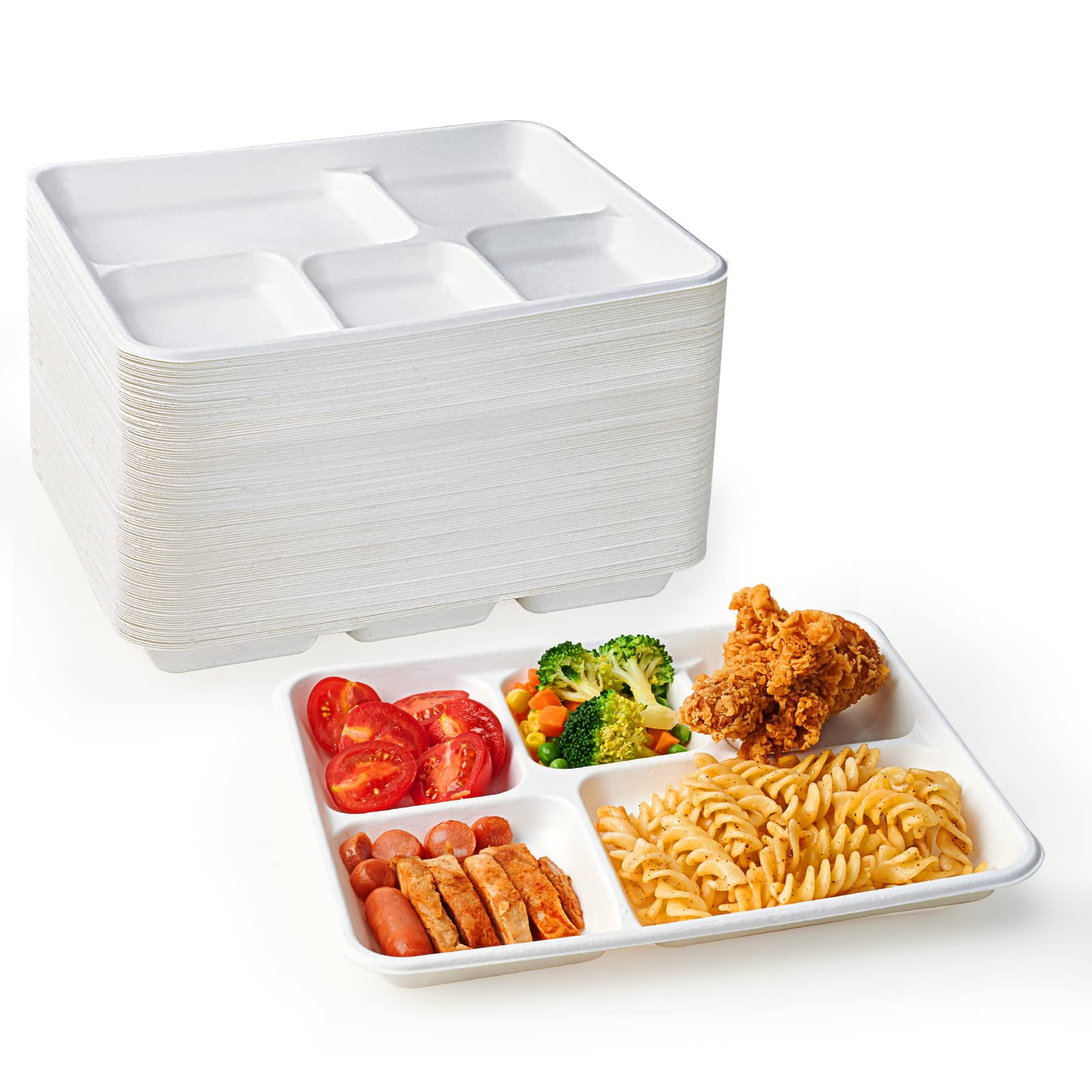 ECOLipak 100% Compostable 5 BDF32 Compartment Plates, 125 Pack ...