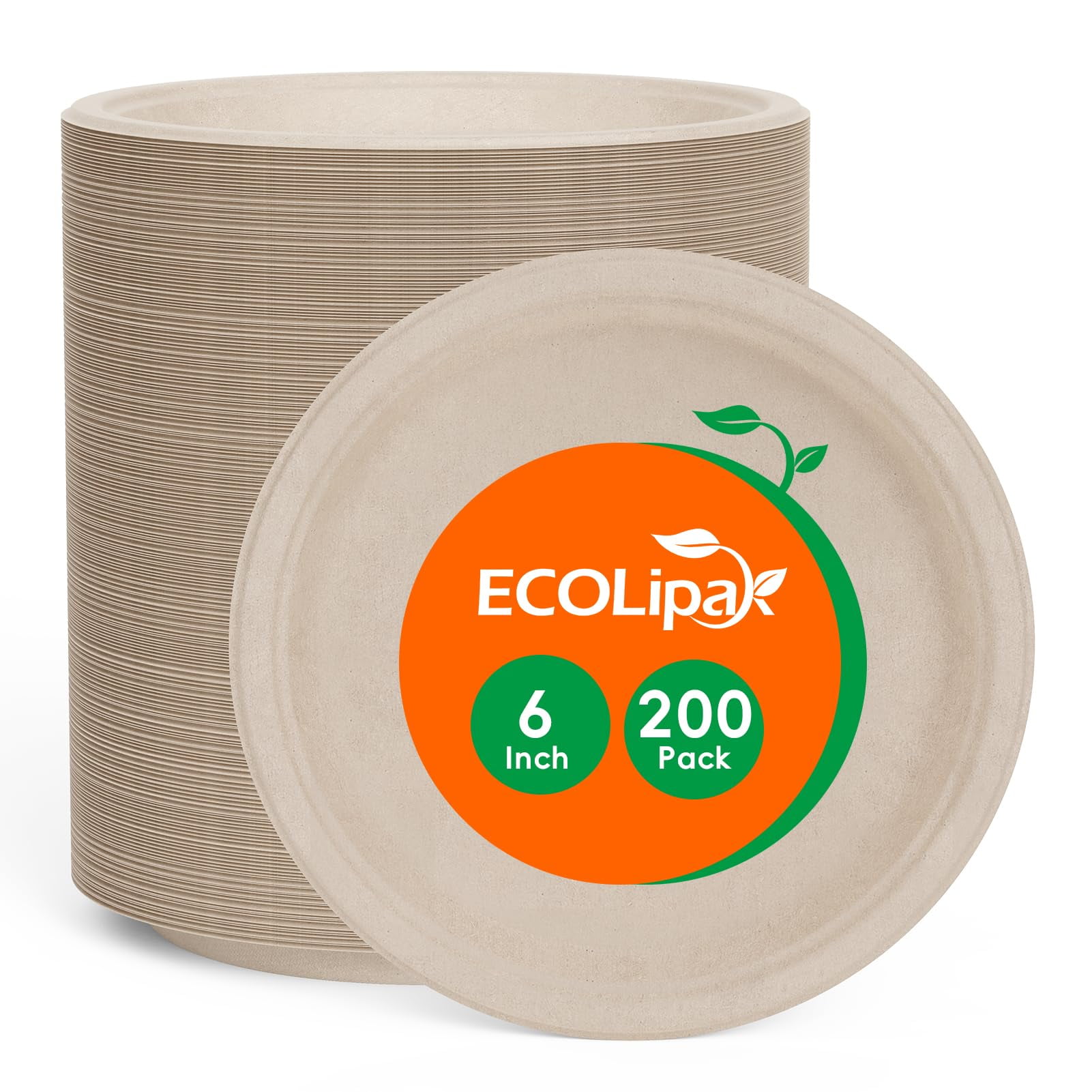 ECOLipak 6 Inch Disposable Compostable Small AD01 Paper Plates, 200 ...
