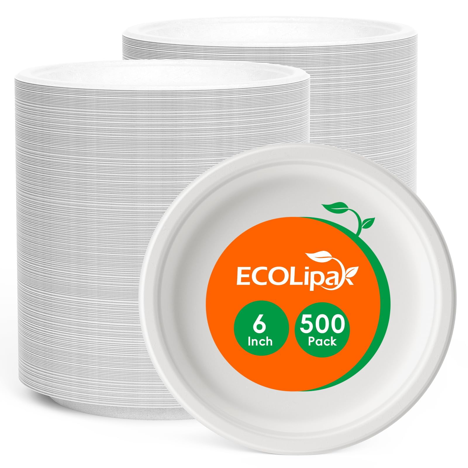 ECOLipak 6 Inch Disposable Compostable Small Paper Plates, 500 Pack ...