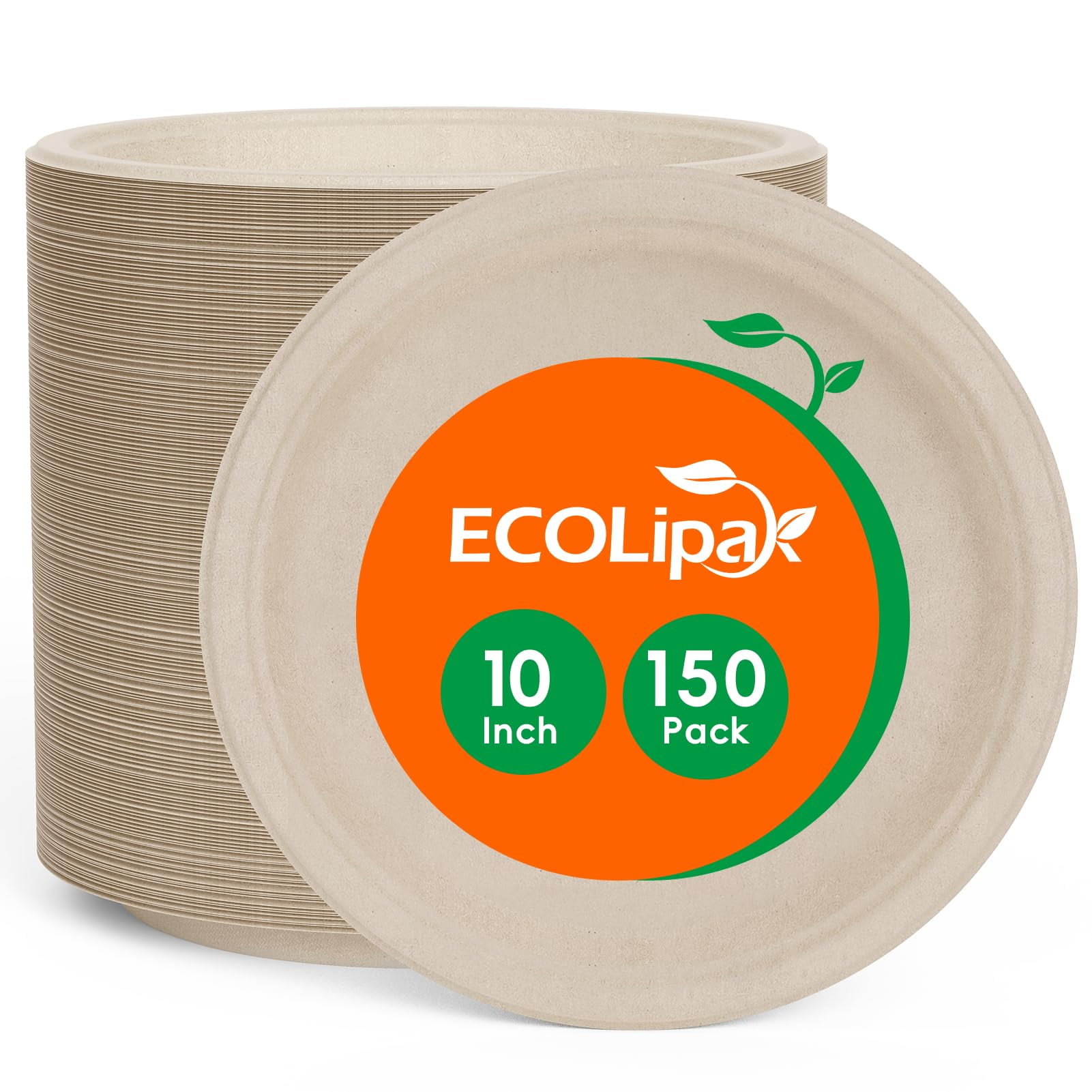 ECOLipak Paper Plates 10 BDF32 Inch, 150 Pack Compostable Heavy Duty ...