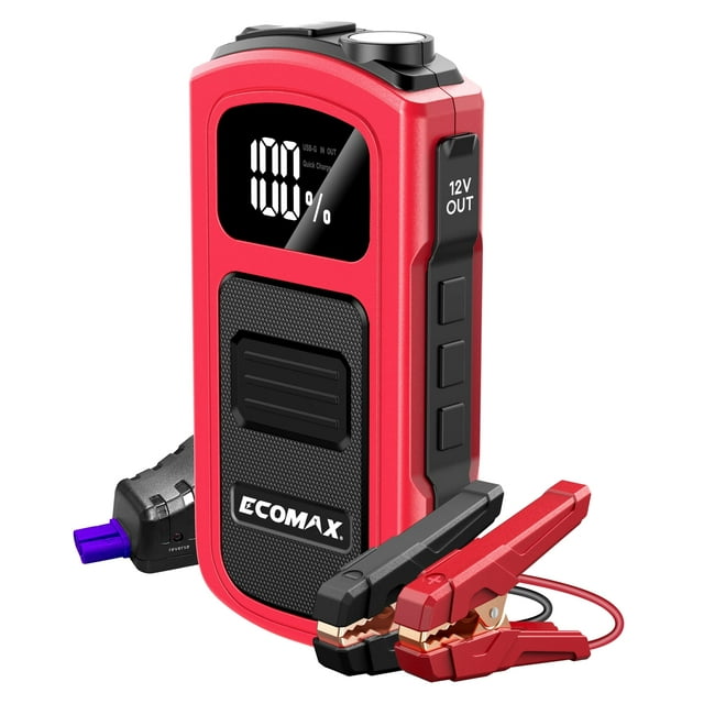 ECOMAX Car Jump Starter Box, 1500A Peak 15000mAh 12V Auto Battery Booster Pack with LED Light ...
