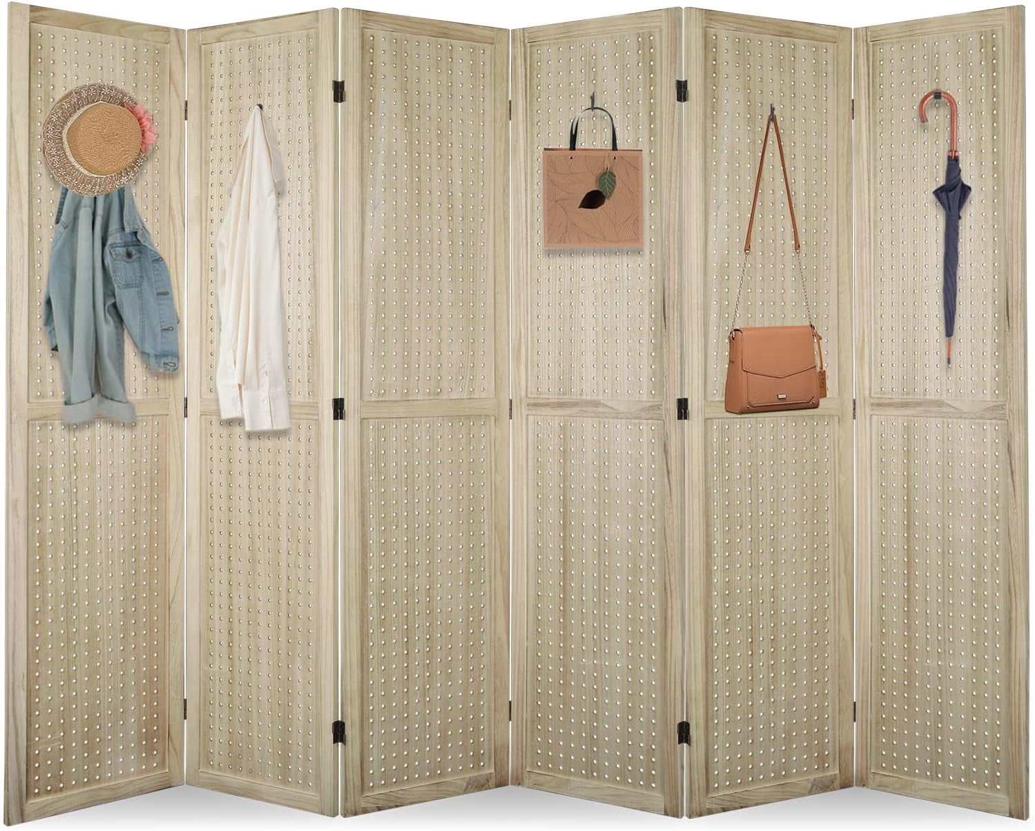 ECOMEX 6 Panel Room Divider, 5.6Ft Pegboard Display Wooden Room Divider ...