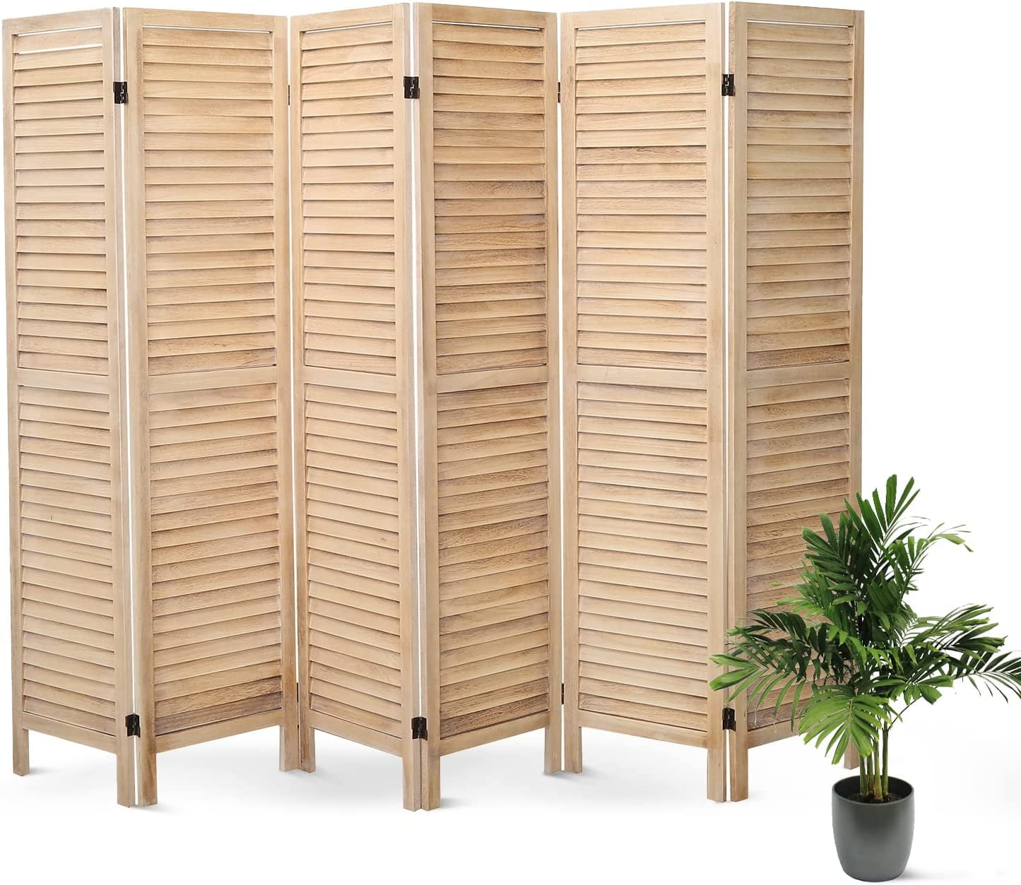 ECOMEX 6 Panel Wood Room Divider, Freestanding Room Divider 5.7FT Tall ...