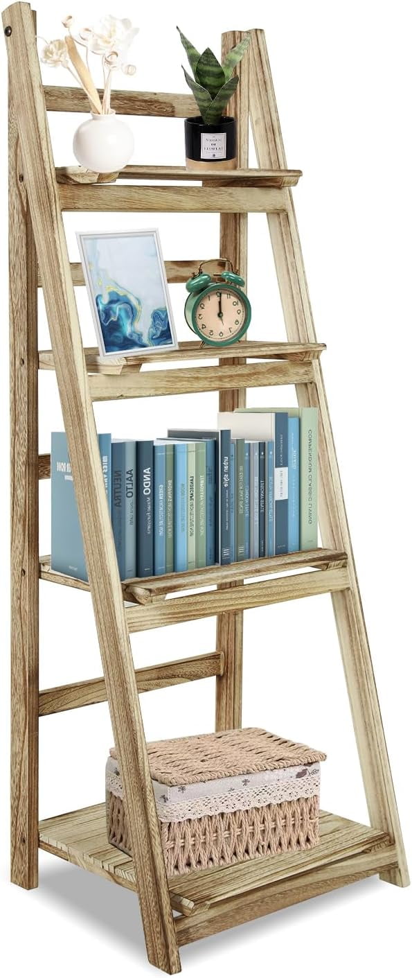 ECOMEX Ladder Shelf Bookcase,4-Tier Leaning Ladder Bookshelf,Industrial ...
