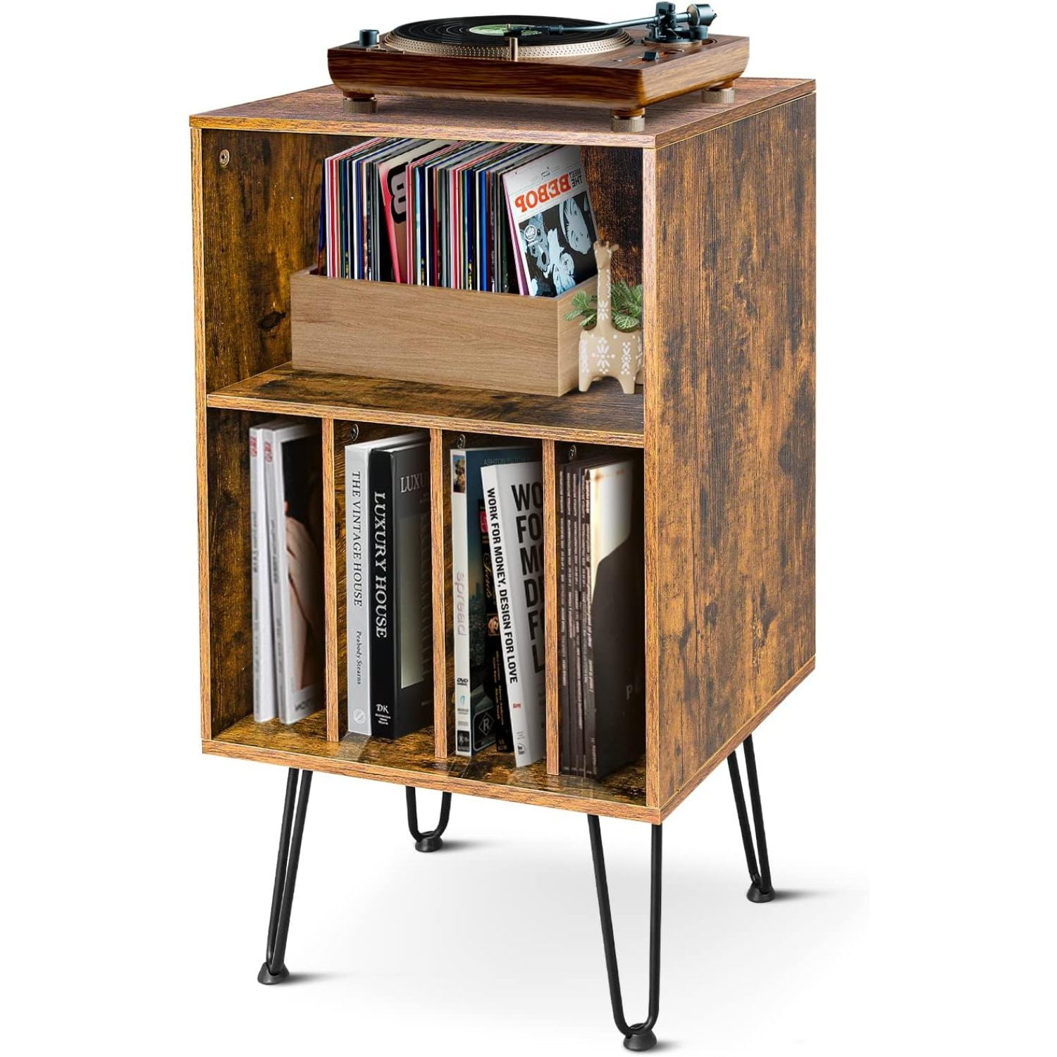 ECOMEX Record Player Table, End Table Stand with 2 Tiers Storage Space ...