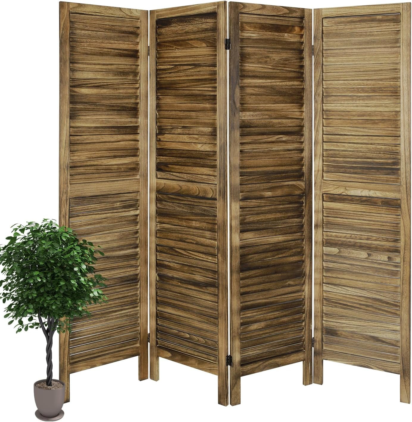 ECOMEX Room Divider 4 Panel with Louvered Design, 5.6ft Tall Wood ...