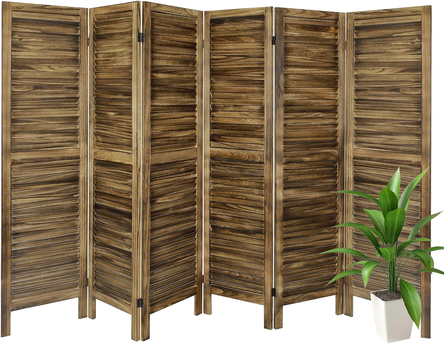 ECOMEX Room Divider 6 Panel with Louvered Design, 5.6ft Tall Wood ...