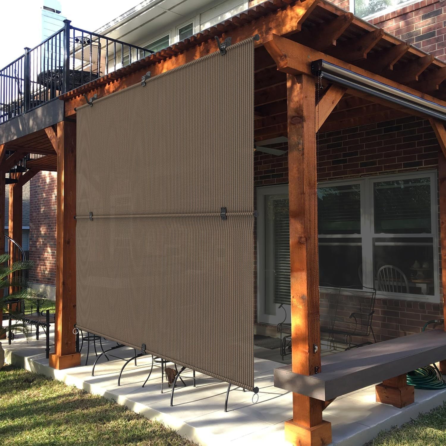 ECOOPTS 5'W x 6'L Outdoor Folding Shade, Cordless Fold Shade Blind Sun ...