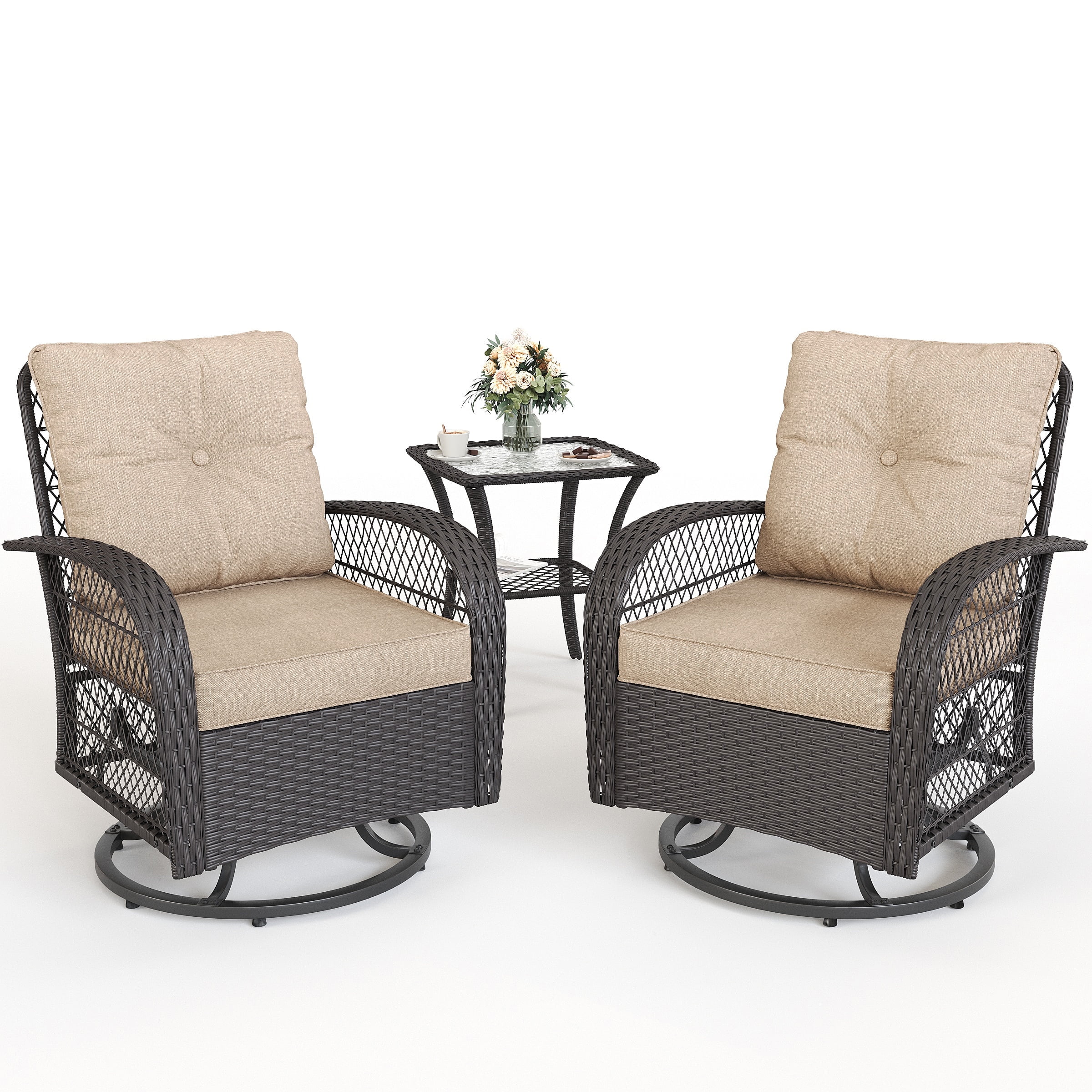 ECOPATIO 3-Piece Modern Patio Set with 360° Swivel Gliders Rocker ...
