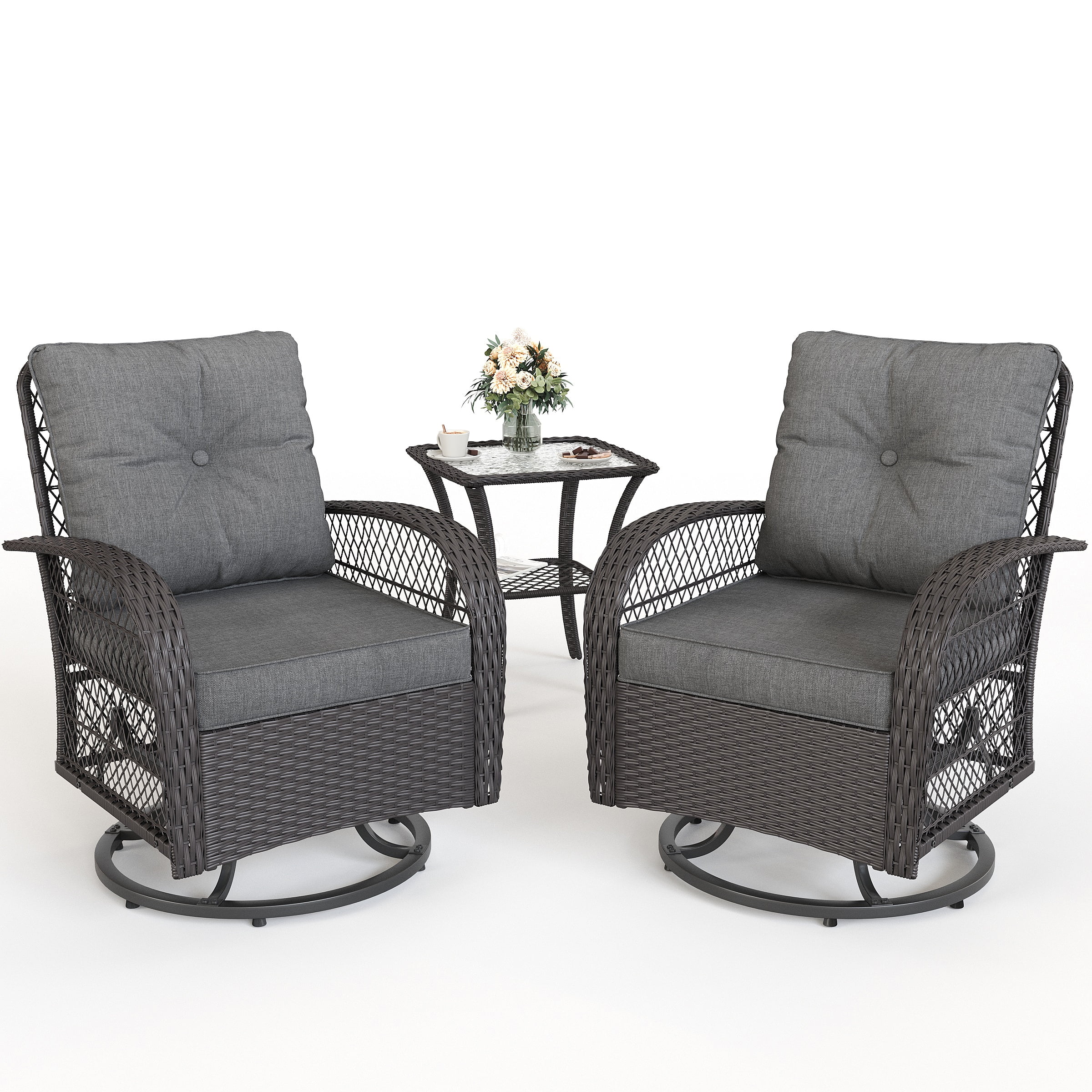 ECOPATIO 3-Piece Patio Set: Outdoor Glider, Wicker Bistro Set, Rattan ...