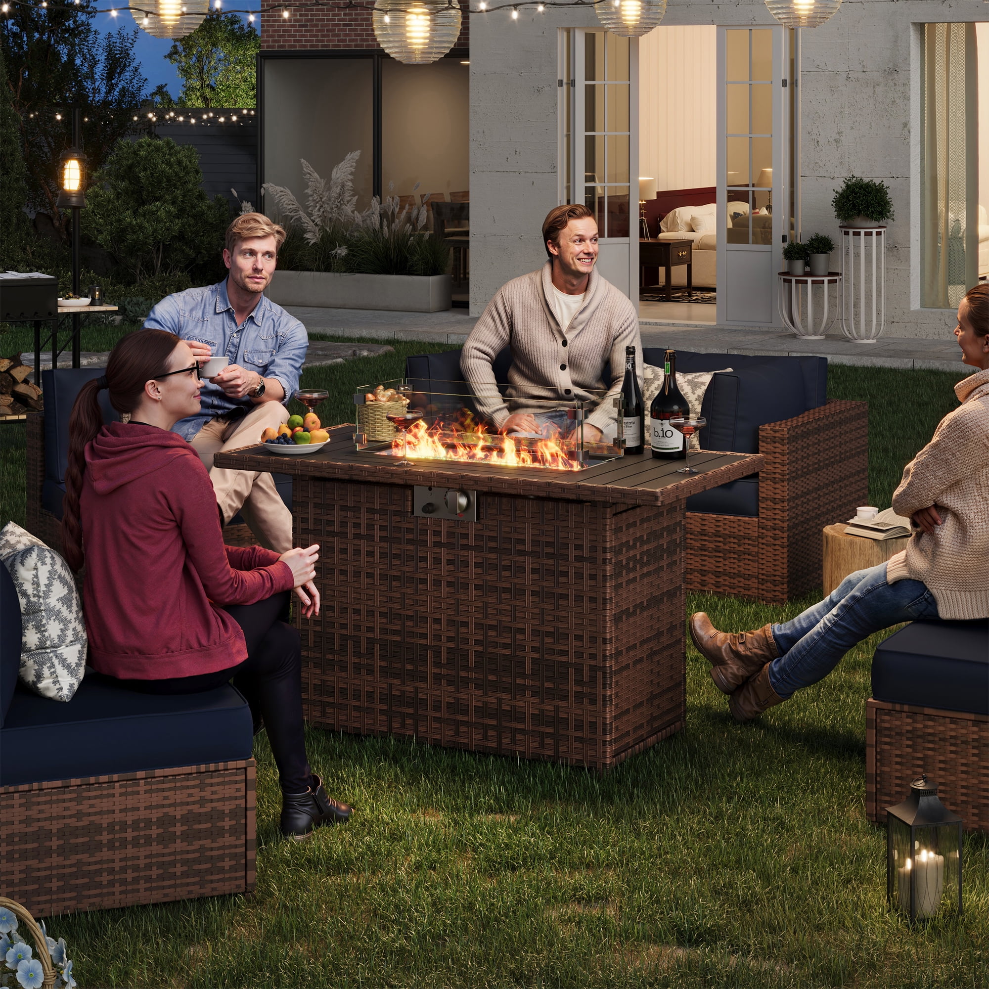 ECOPATIO 43" Rectangular Propane Gas Fire Pit Table for Outside Patio ...