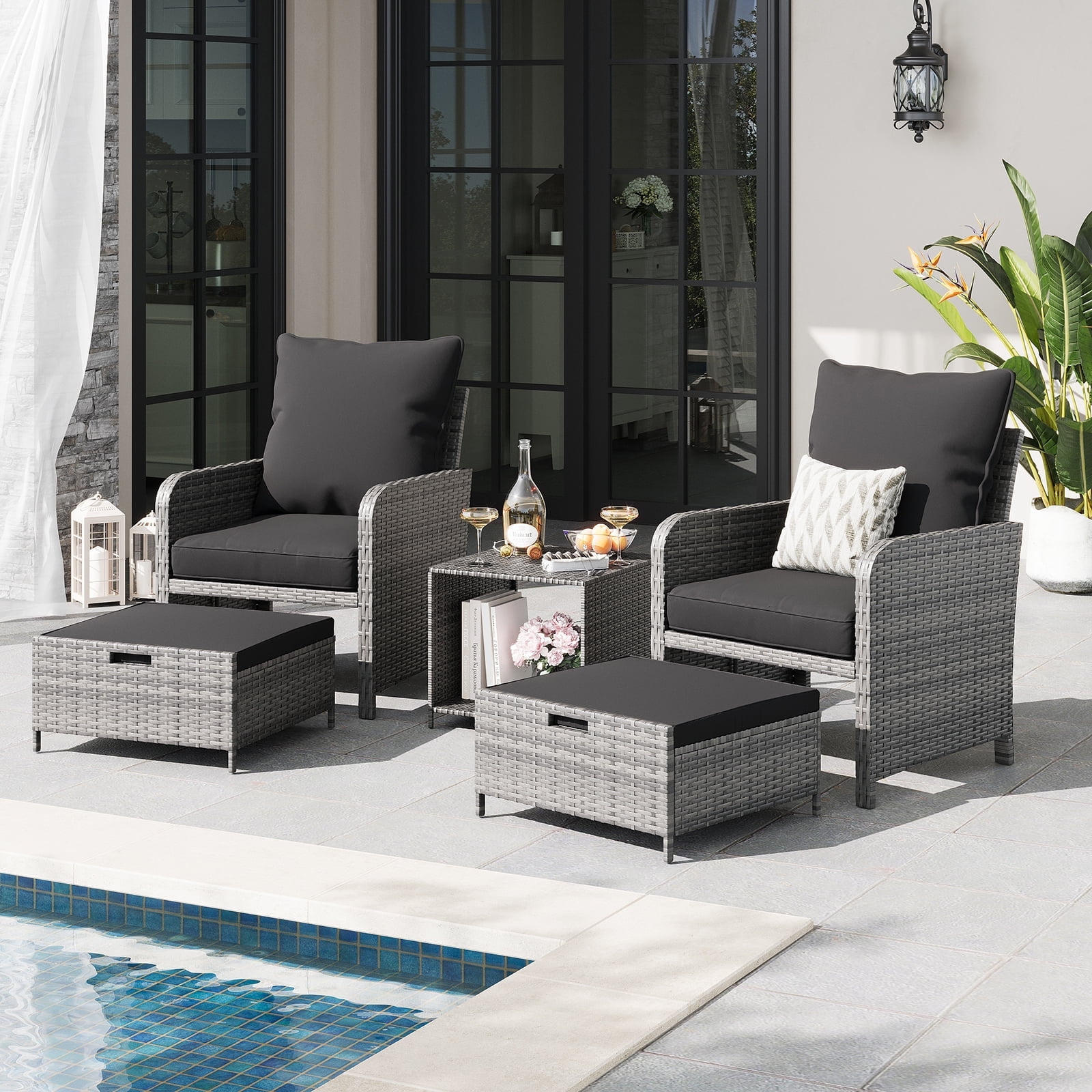 ECOPATIO 5 Piece Patio Furniture Set, Outdoor Patio Conversation Rattan ...