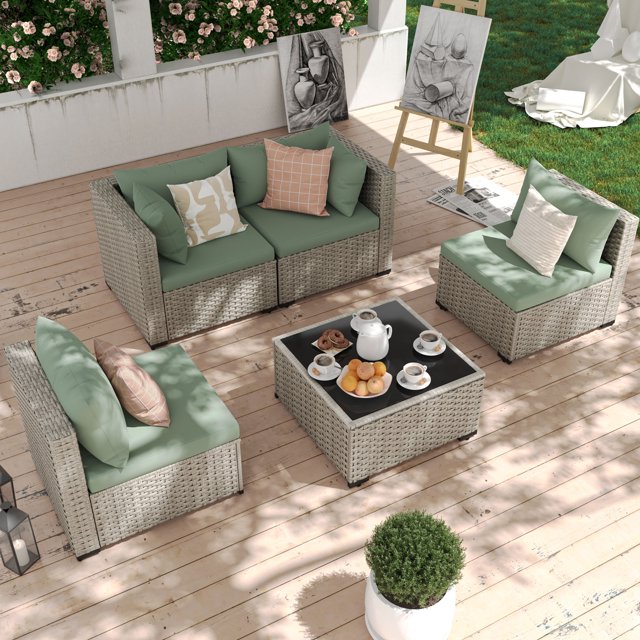 ECOPATIO 5 Pieces Patio Conversation Set, Outdoor Sectional PE Rattan ...